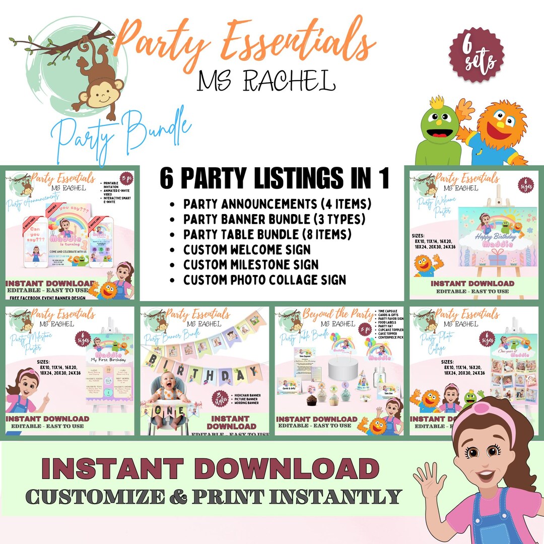 Ms. Rachel Party Bundle | 6 in 1 Digital Download & Video E-invite ...