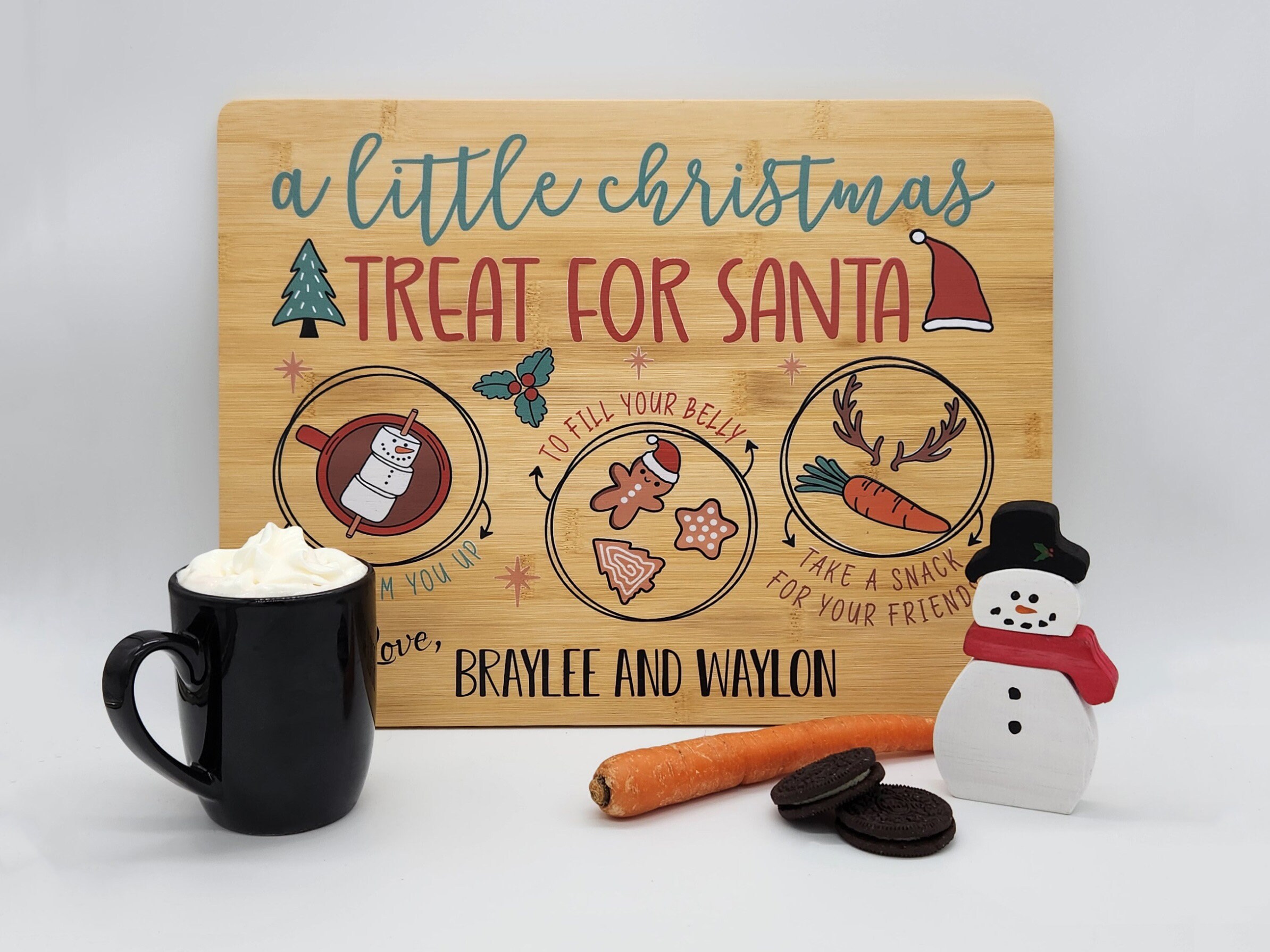 Personalized Wooden Santa Milk and Cookies Tray With Treat for Reindeer ...
