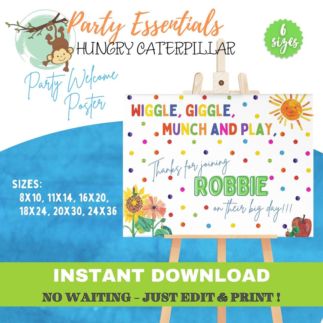 Hungry Caterpillar Welcome Sign | Editable First Birthday Sign ...