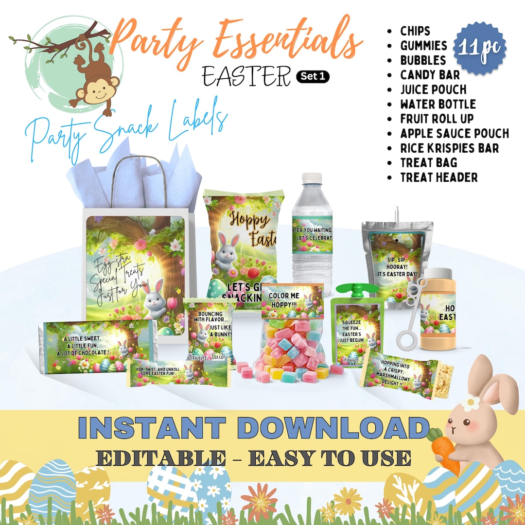 EASTER Theme Snack Labels | 11pc Editable Treat Labels | Instant ...