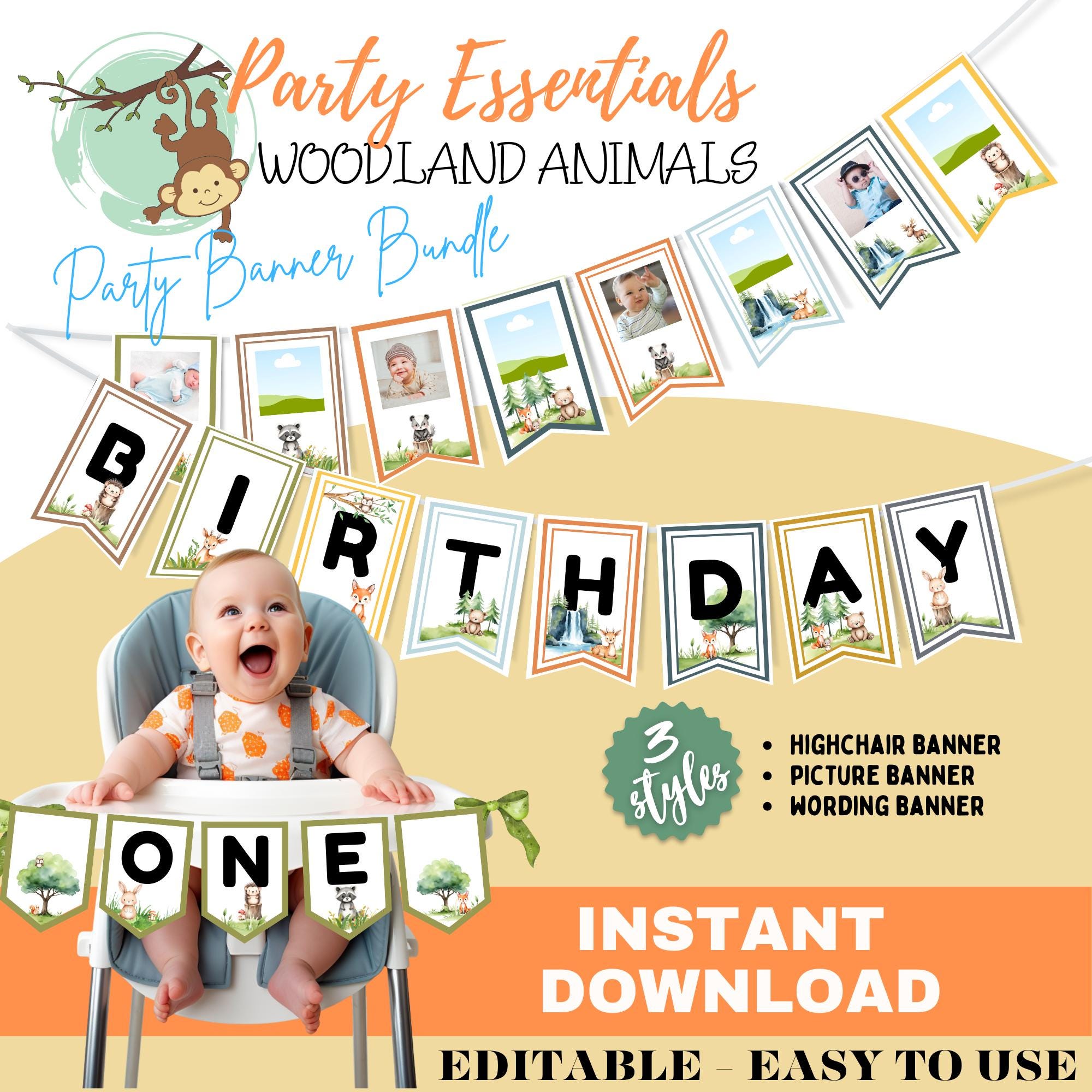 WOODLAND Banner Bundle | Photo Banner | Instant Download | Highchair ...
