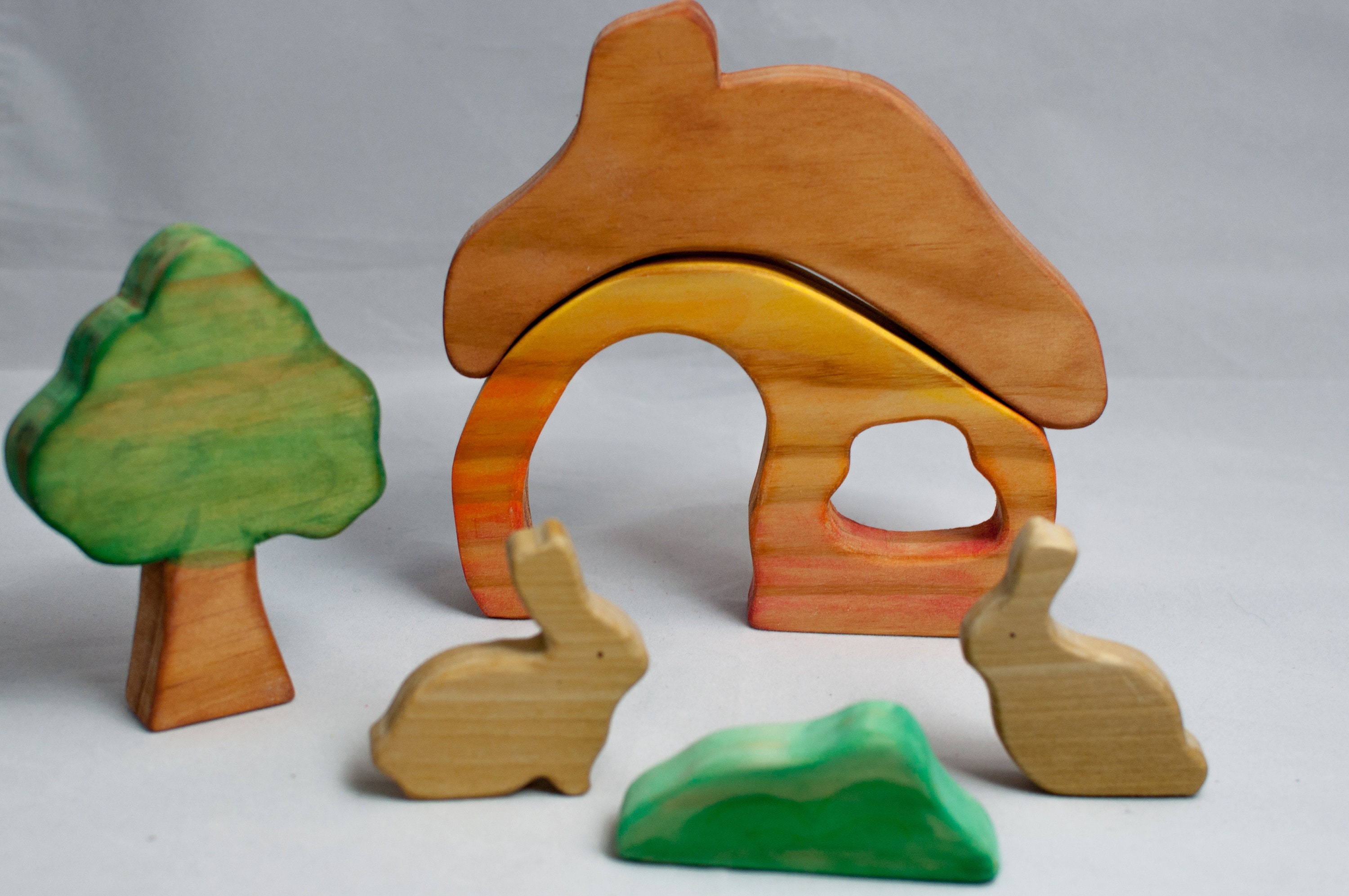 Bunnyland Playset Wooden Rabbit House With 2 Bunnies Tree and - Etsy