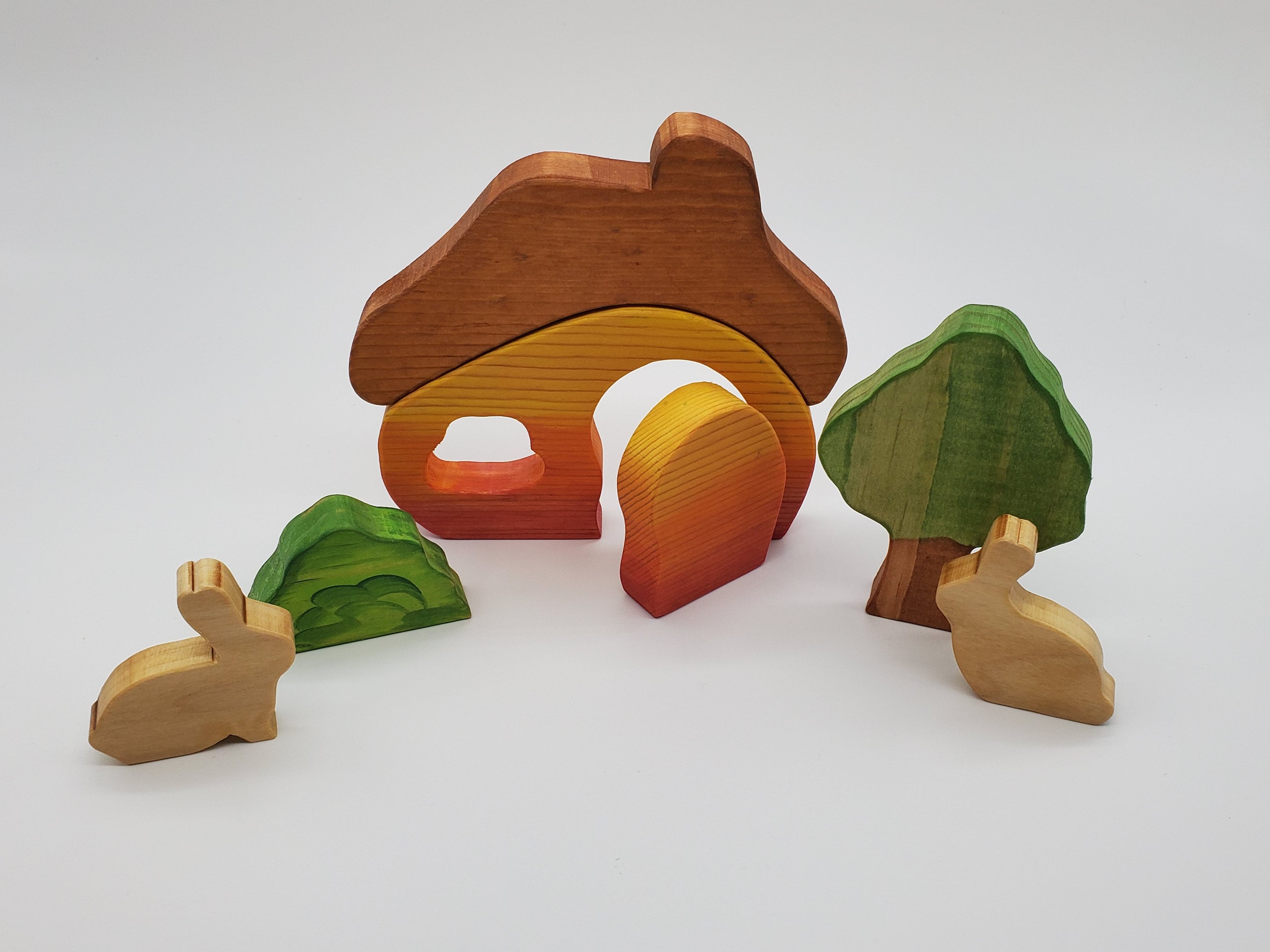 Bunnyland Playset Wooden Rabbit House With 2 Bunnies Tree and | Etsy