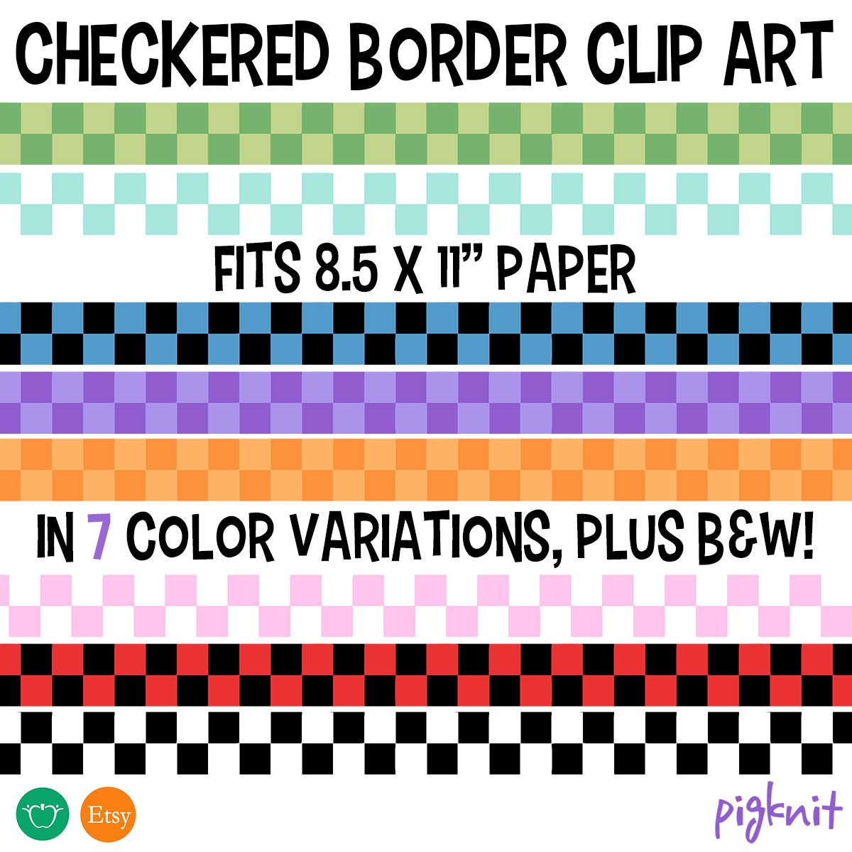 Checkered border printable digital paper clipart png set for | Etsy