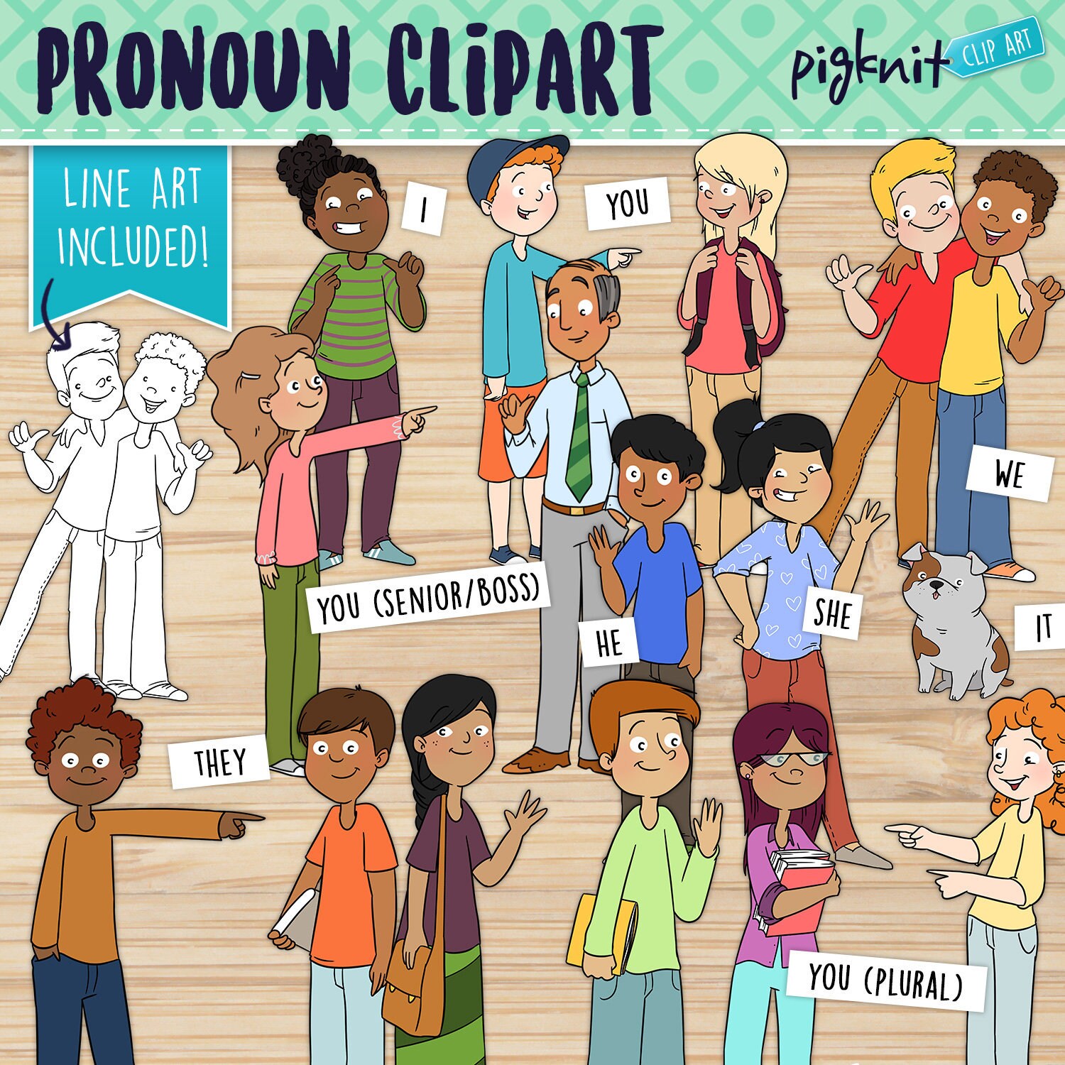 Pronoun kids teen clipart high res png for instant download | Etsy