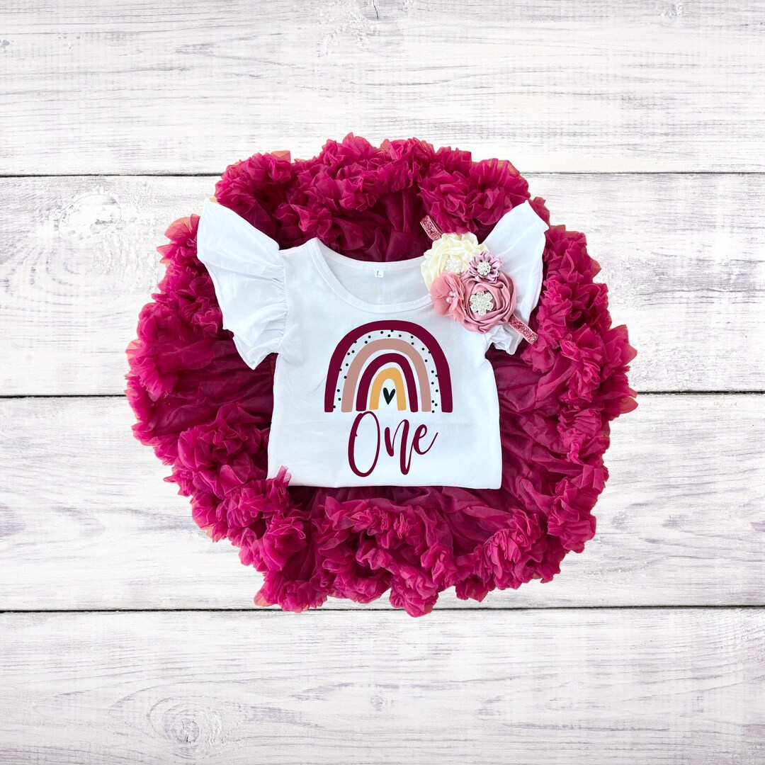 Boho Rainbow One 1st Birthday Girl Burgundy Wine Tutu Outfit, Burgundy ...