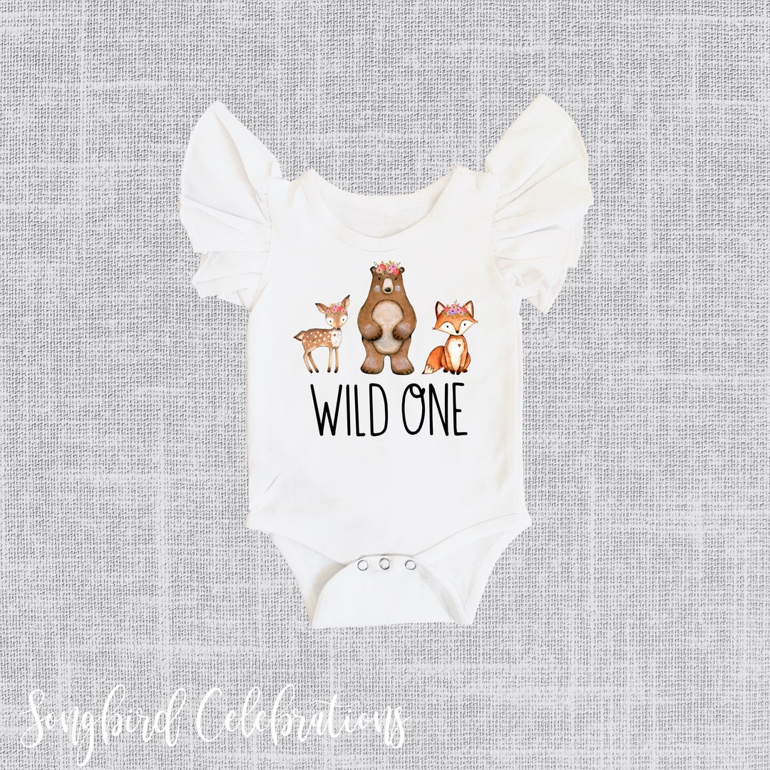 WILD ONE 1st Birthday Girl Onesie®, Girls Wild One Fox Flutter Sleeve ...