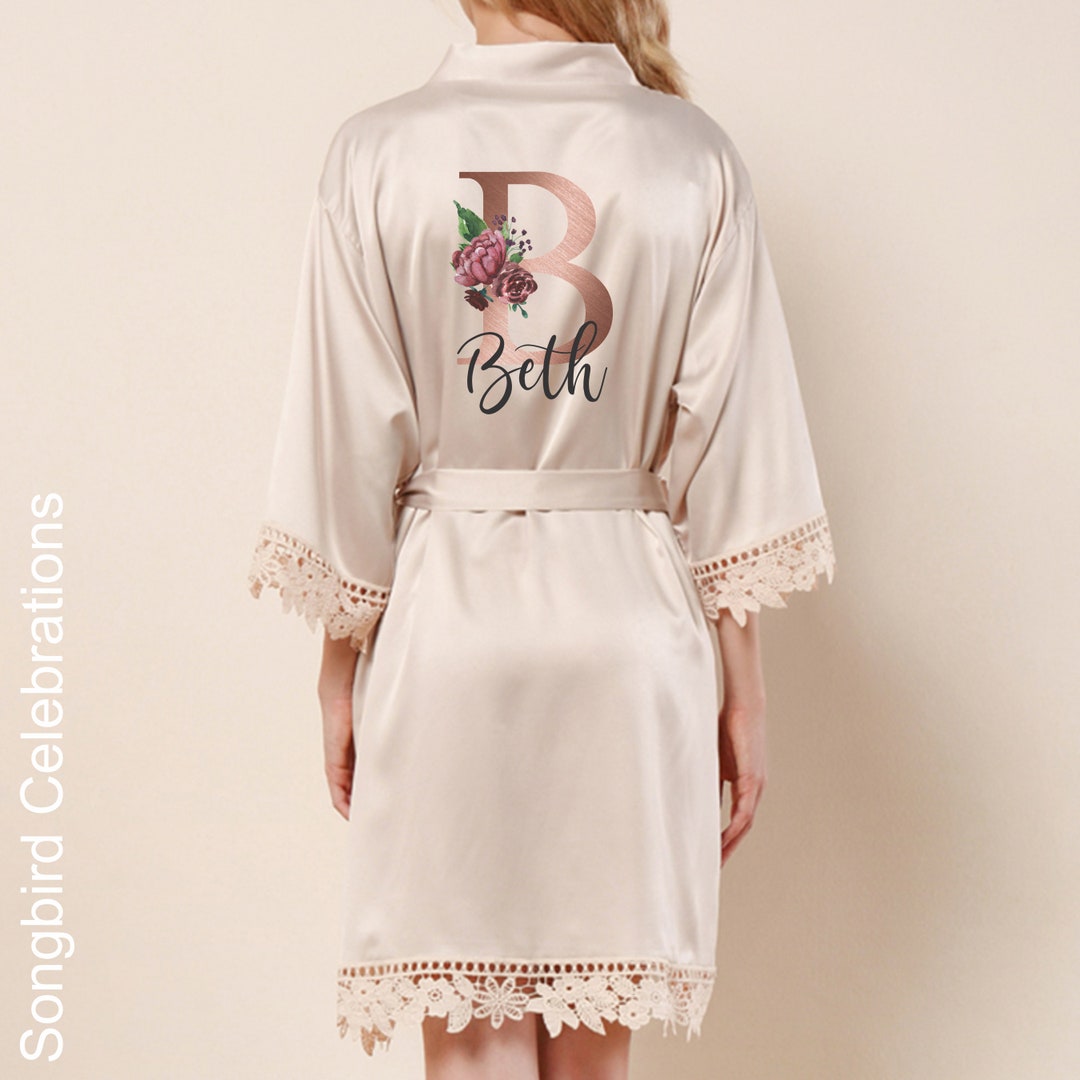 Champagne Rose Gold Bridesmaid Robes Bridal Robe for Bride Satin & Lace ...