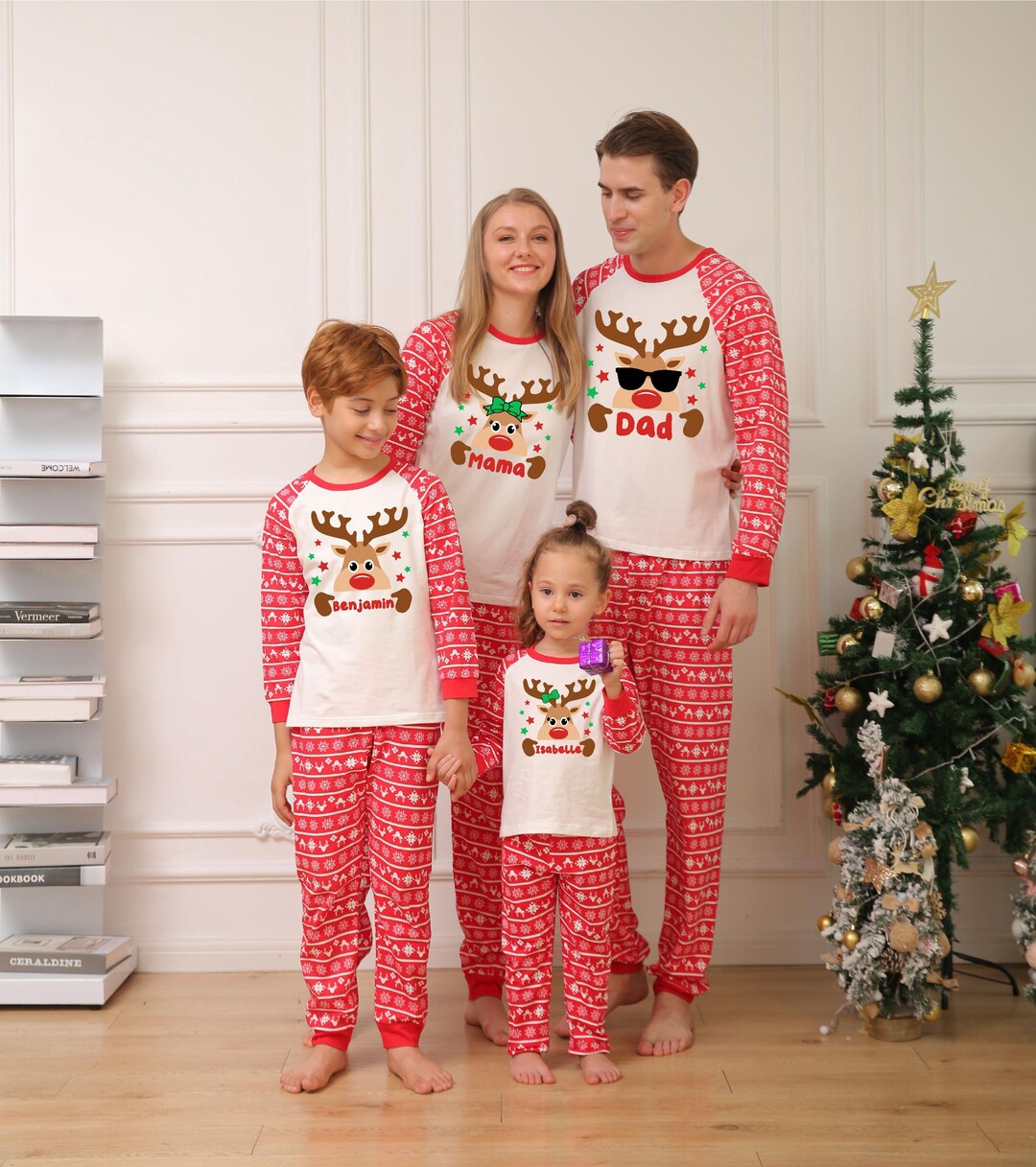 Reindeer Personalized Matching Family Christmas Pajamas, Custom Holiday ...
