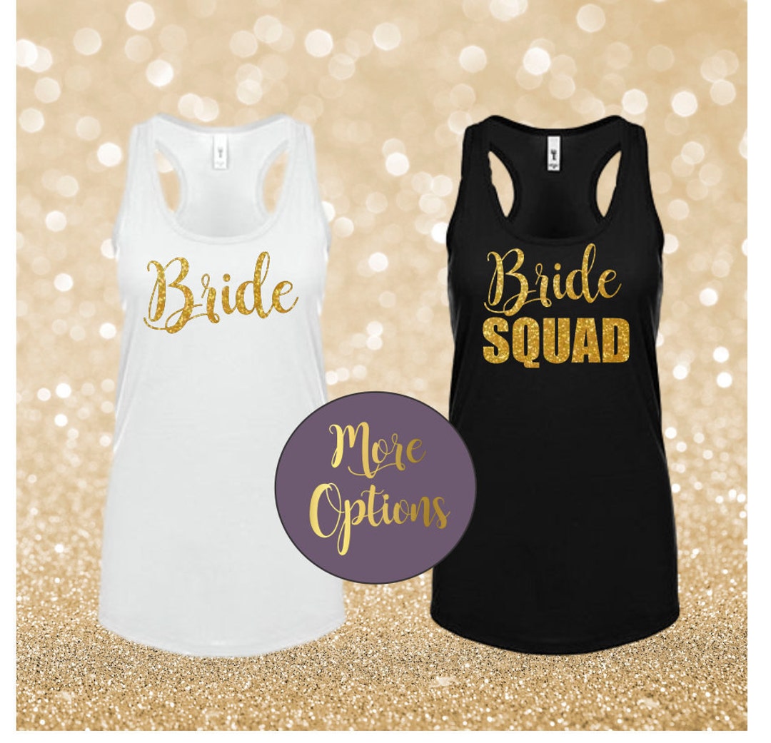 Bride Squad Tank Top Bachelorette Party Shirt Black Gold Glitter