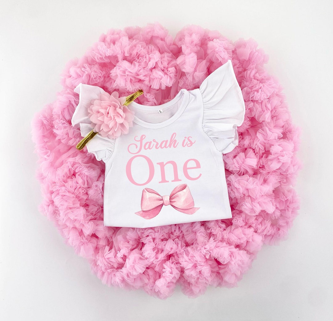 Personalized Pink Bow One 1st Birthday Tutu Outfit, Pink Bows Onesie ...