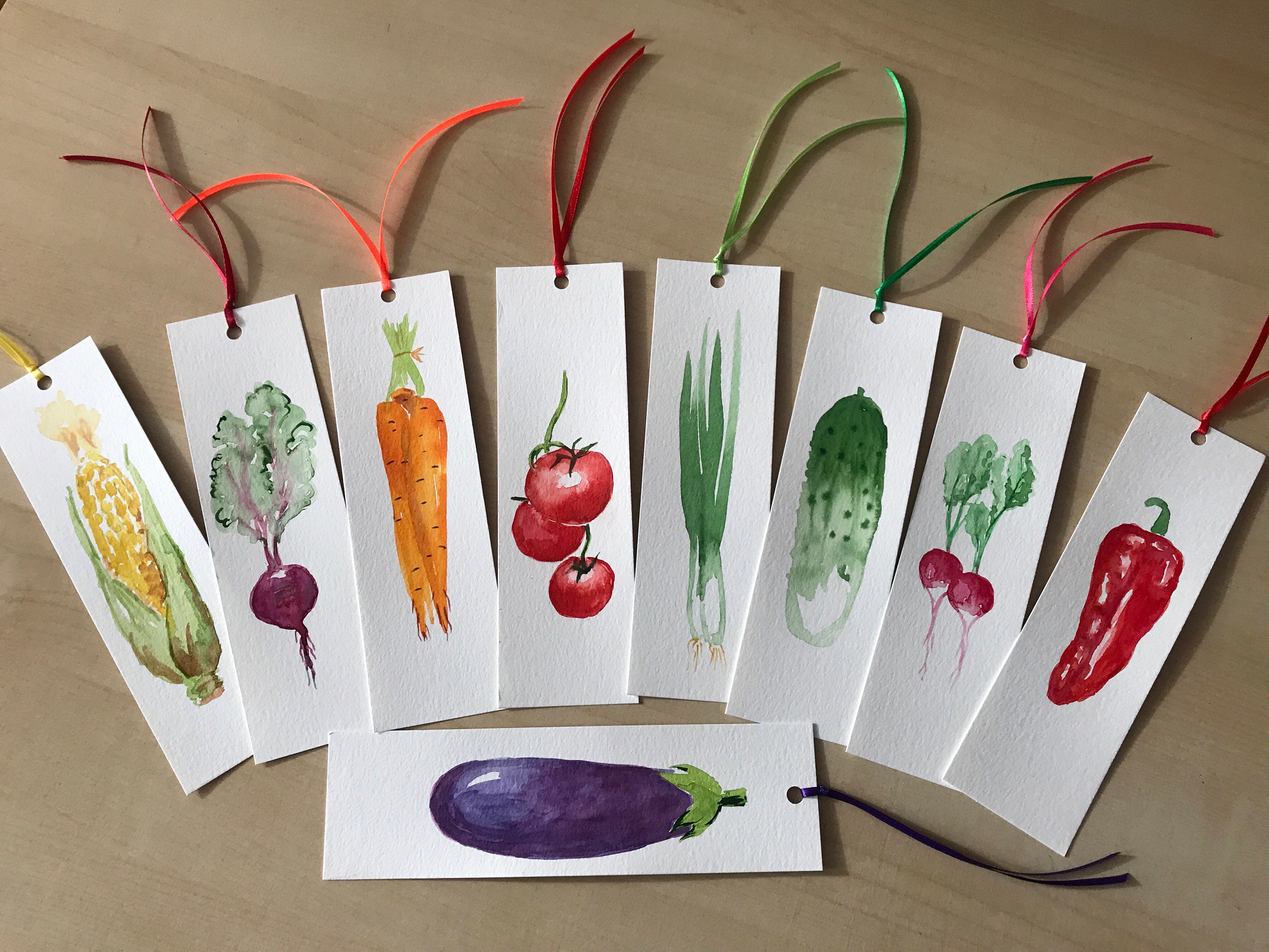 Vegetable Bookmarks/3 Hand Painted Watercolour Bookmarks/radishes ...