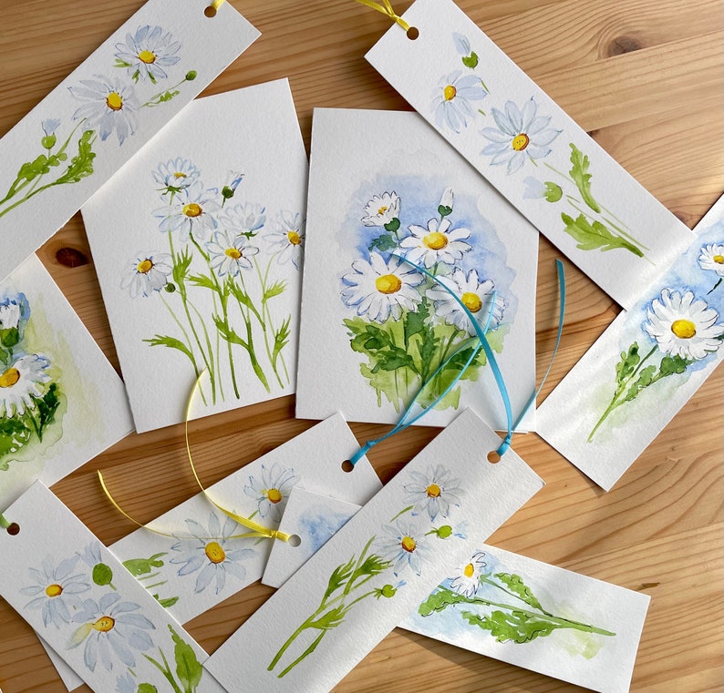 Daisies Bookmarks/3 Hand Painted Watercolour Bookmarks/daisy - Etsy