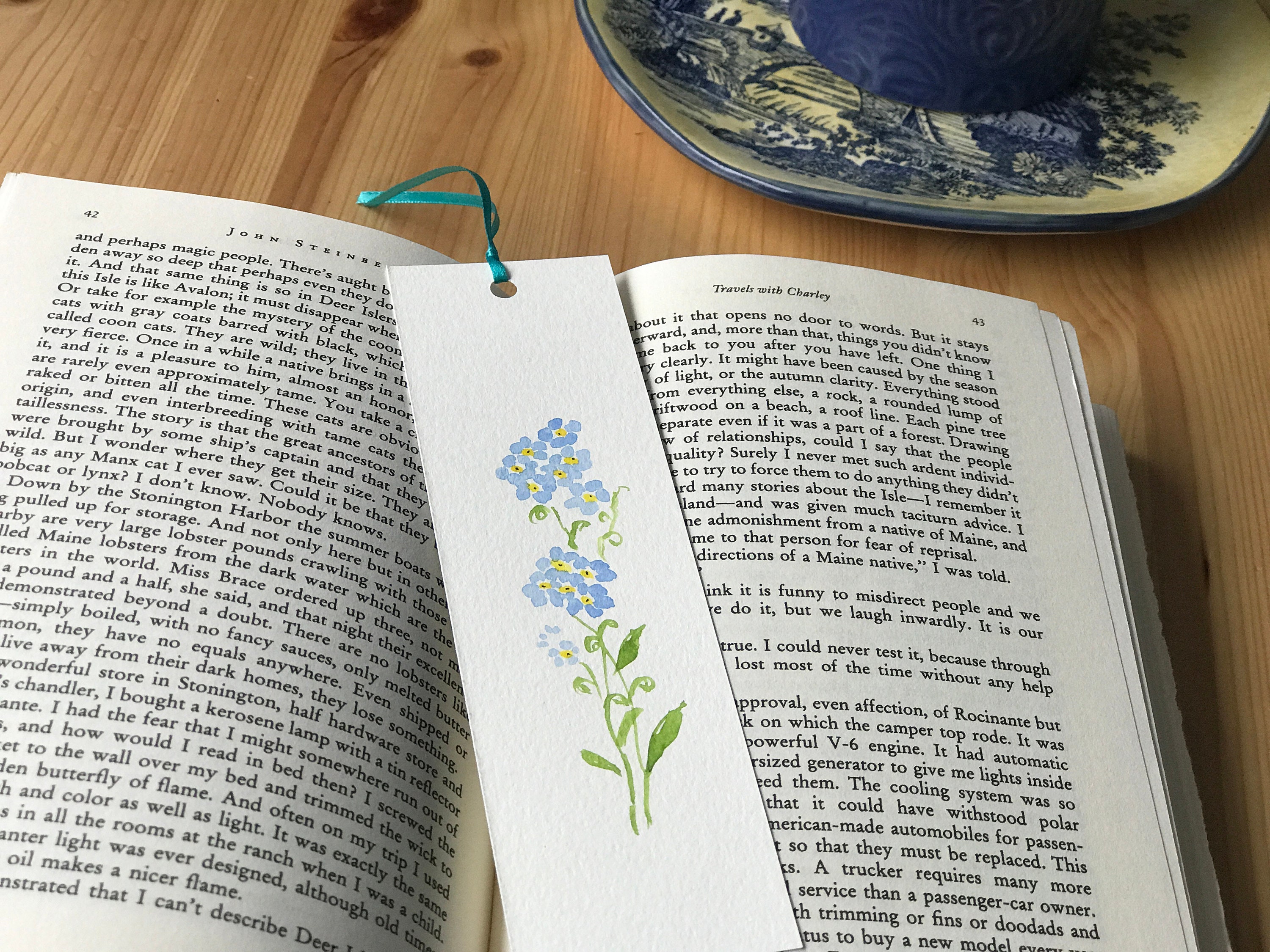 Blue Flowers Bookmarks/3 Hand Painted Watercolour Bookmarks/set of 3 ...
