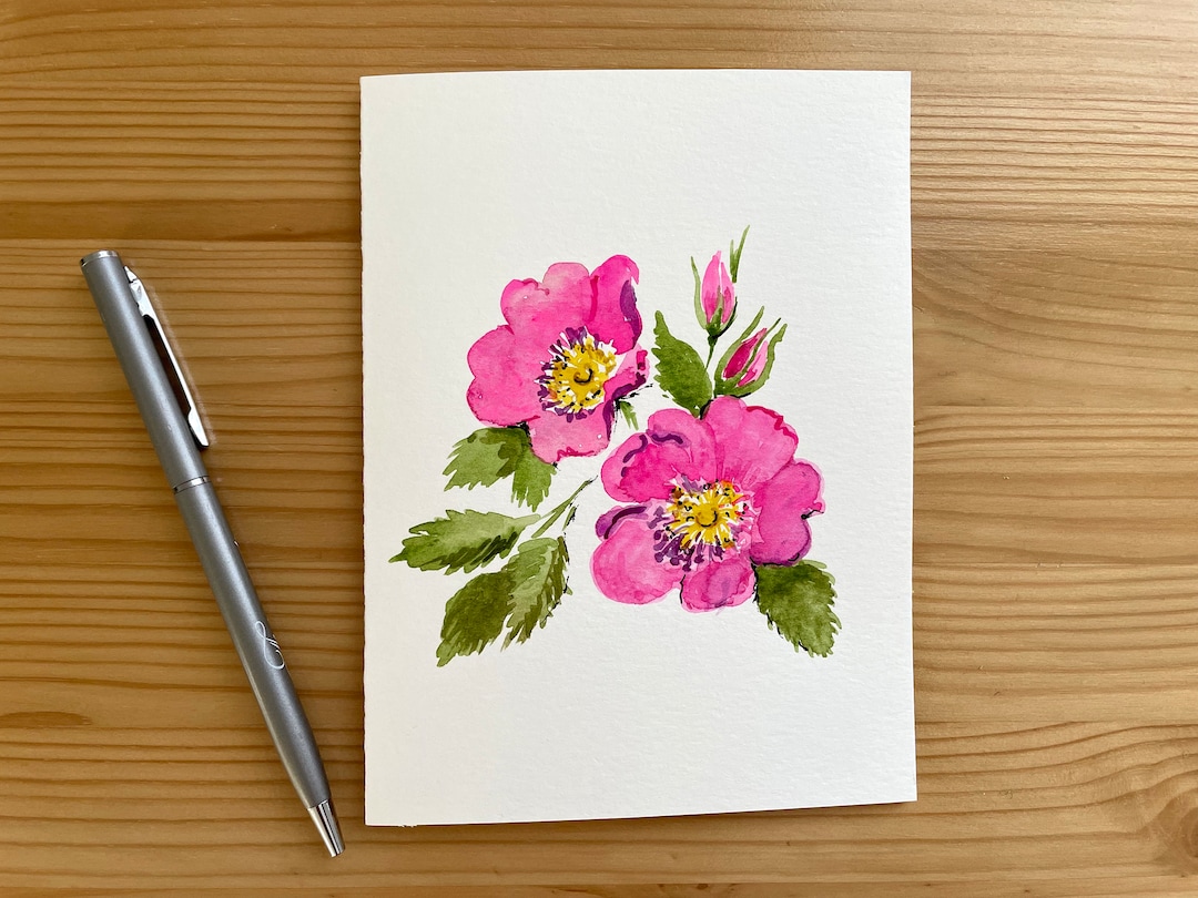 Wild Rose Card/hand Painted Watercolour Card/garden Flowers/wild ...