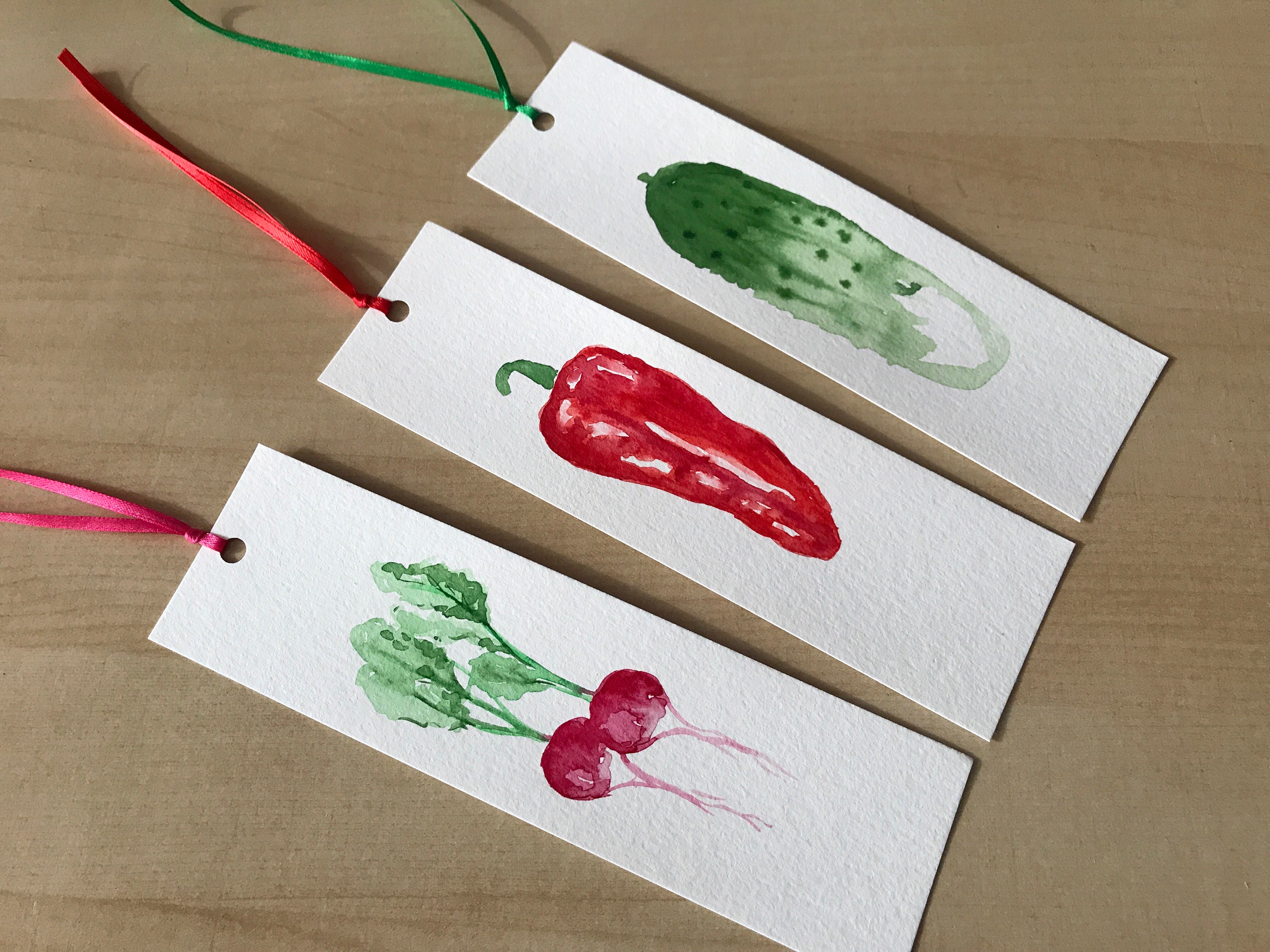 Vegetable Bookmarks/3 Hand Painted Watercolour Bookmarks/radishes ...