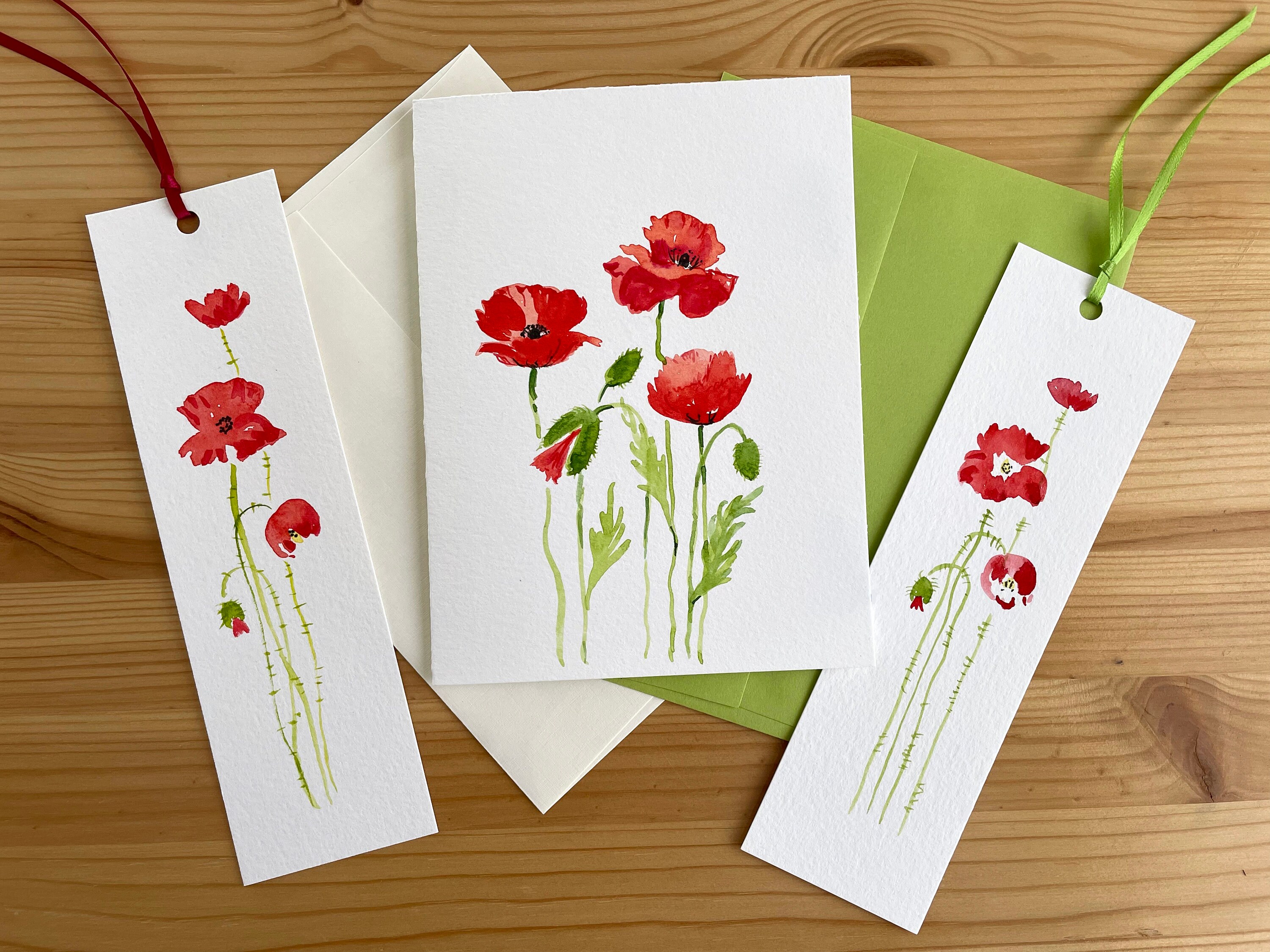 Red Poppies Card/Hand Painted Watercolour Card/Poppy Gift - Etsy Nederland