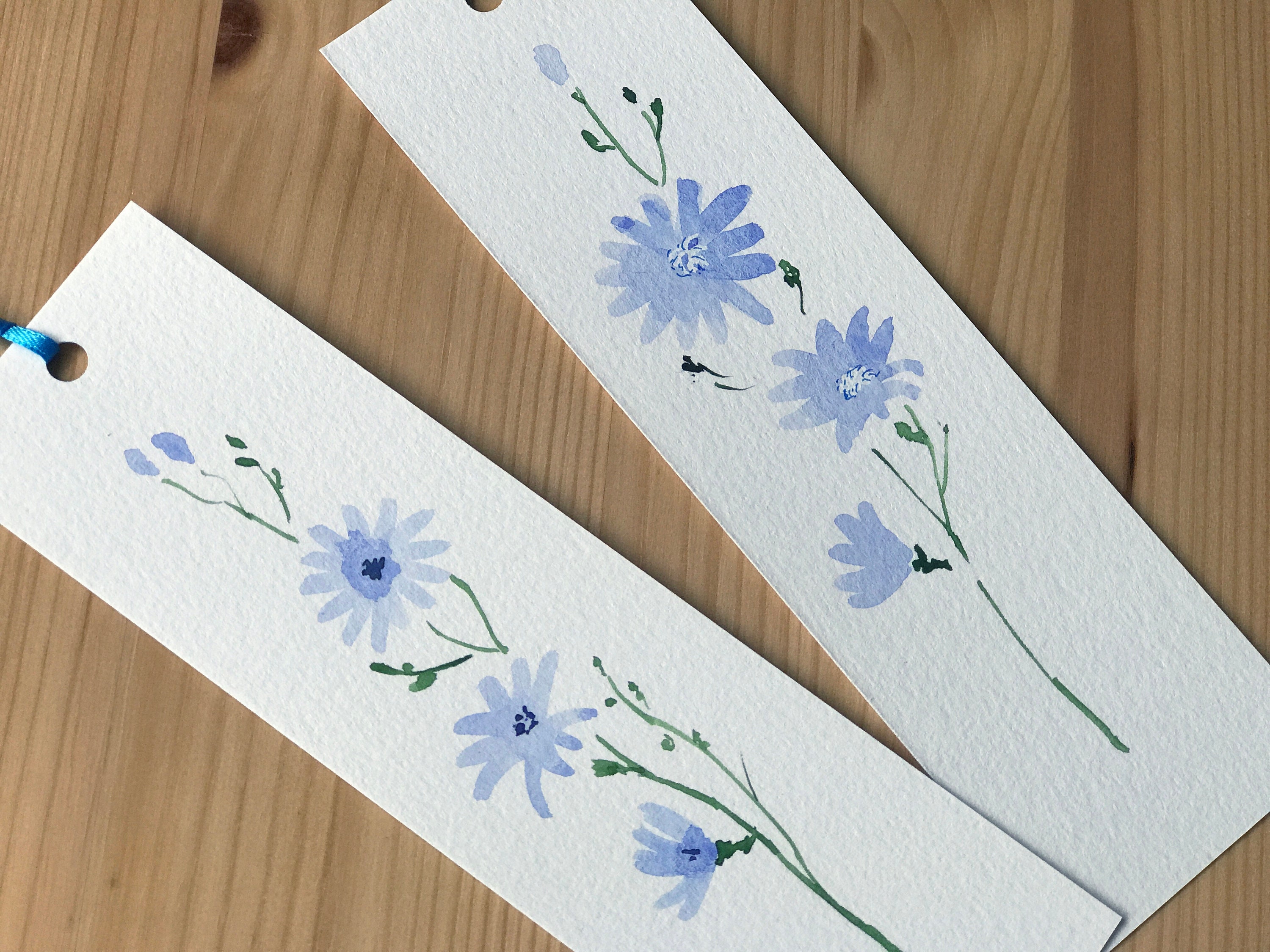 Blue Flowers Bookmarks/3 Hand Painted Watercolour Bookmarks/set of 3 ...