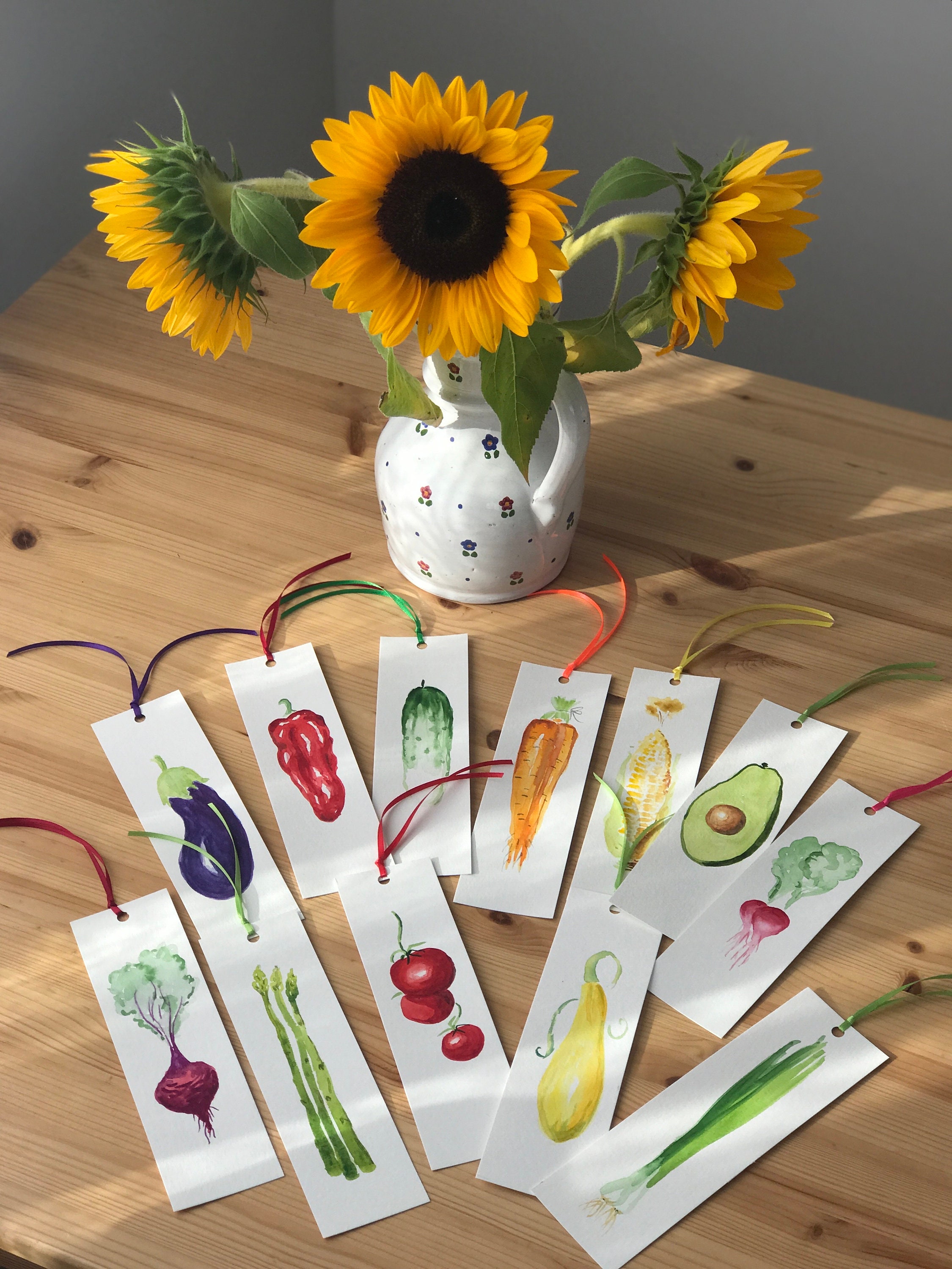 Vegetable Bookmarks/3 Hand Painted Watercolour Bookmarks/eggplant/corn ...