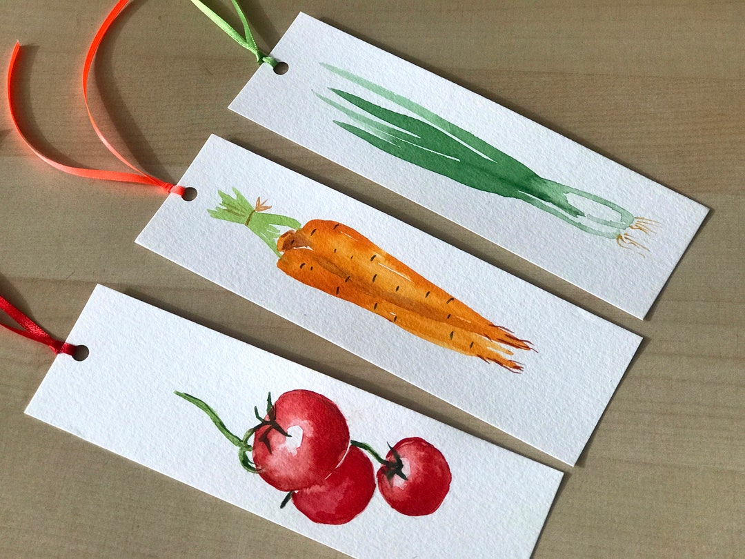 Hand Painted Vegetable Bookmarks: Set of 3, Watercolor Art - Etsy