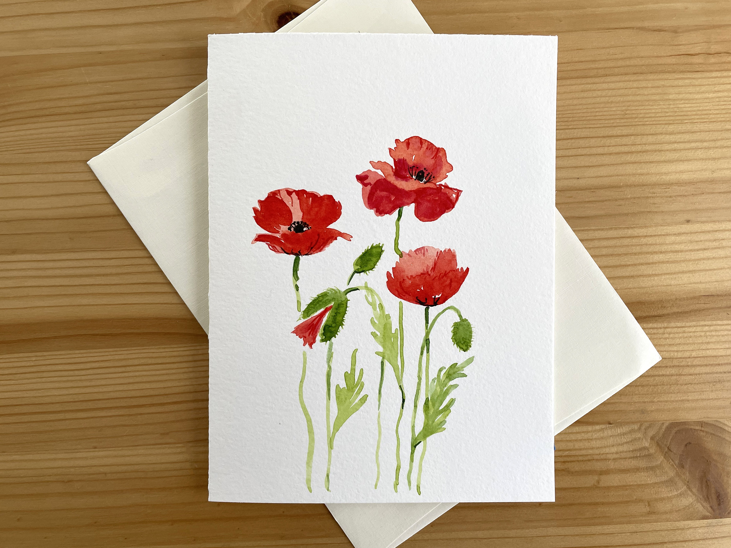Red Poppies Card/Hand Painted Watercolour Card/Poppy Gift Set/Hand ...