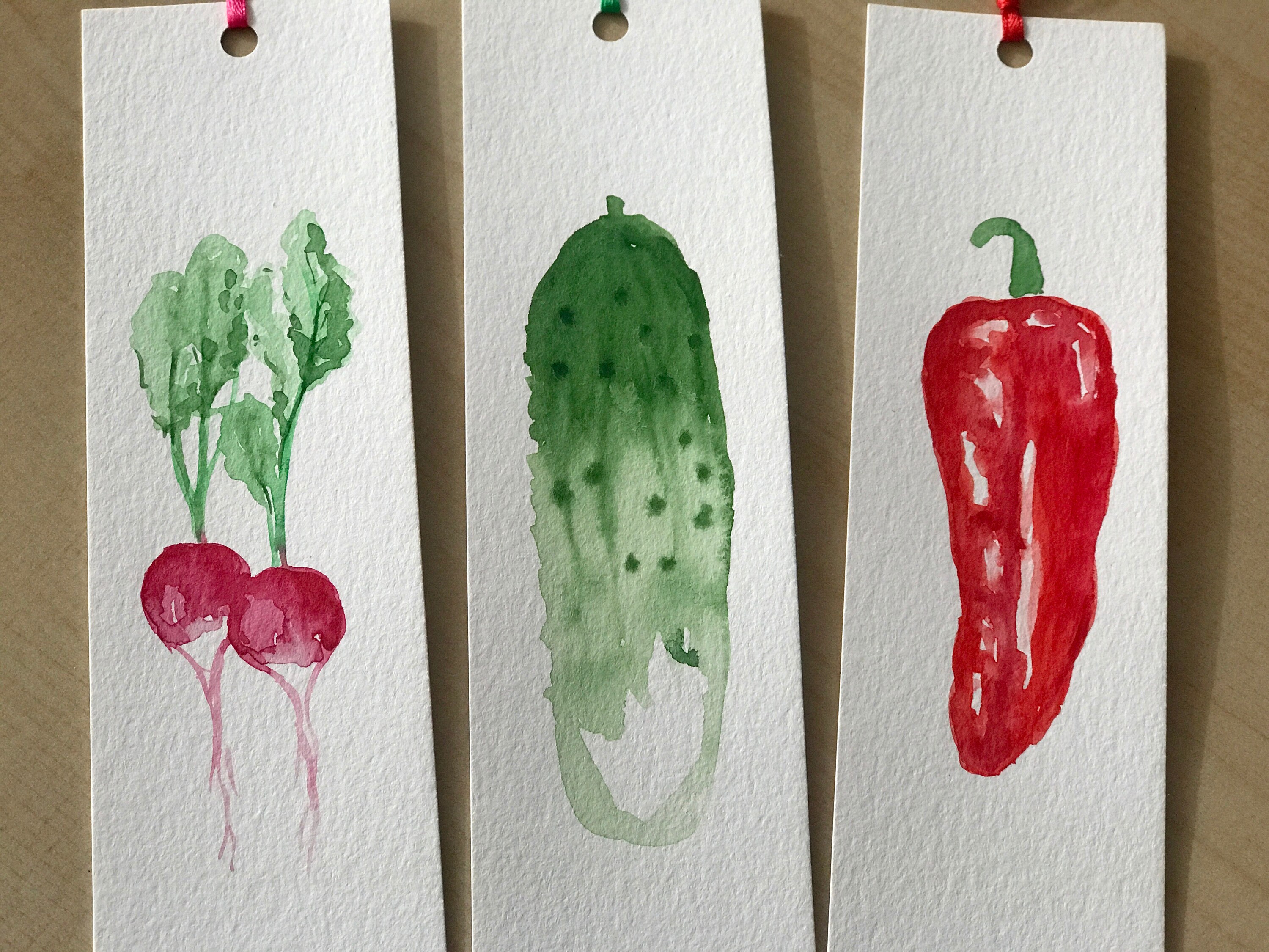Vegetable Bookmarks/3 Hand Painted Watercolour Bookmarks/radishes ...