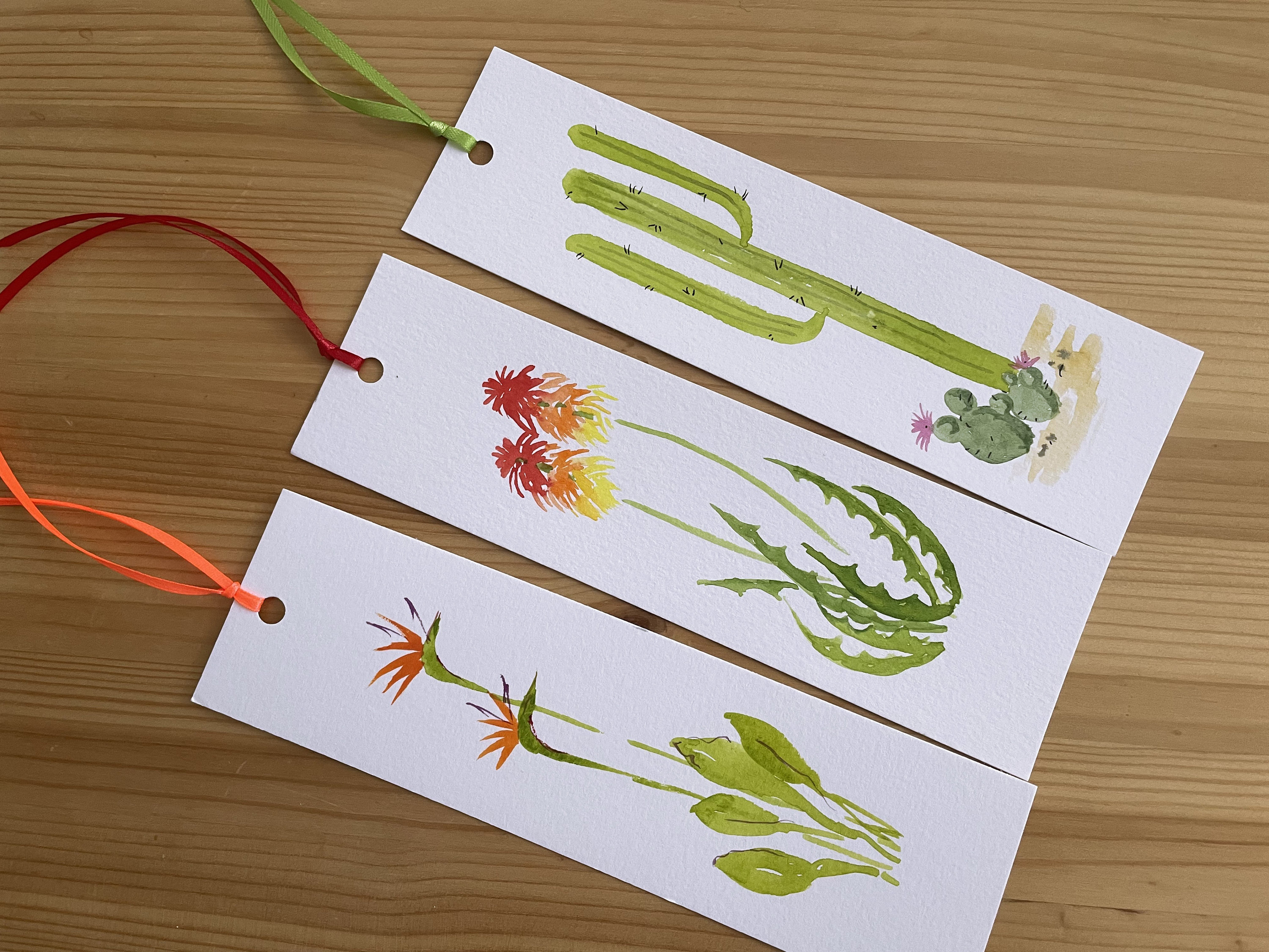 Desert Plants/3 Hand Painted Bookmarks/set of 3/succulent Plants/bird ...