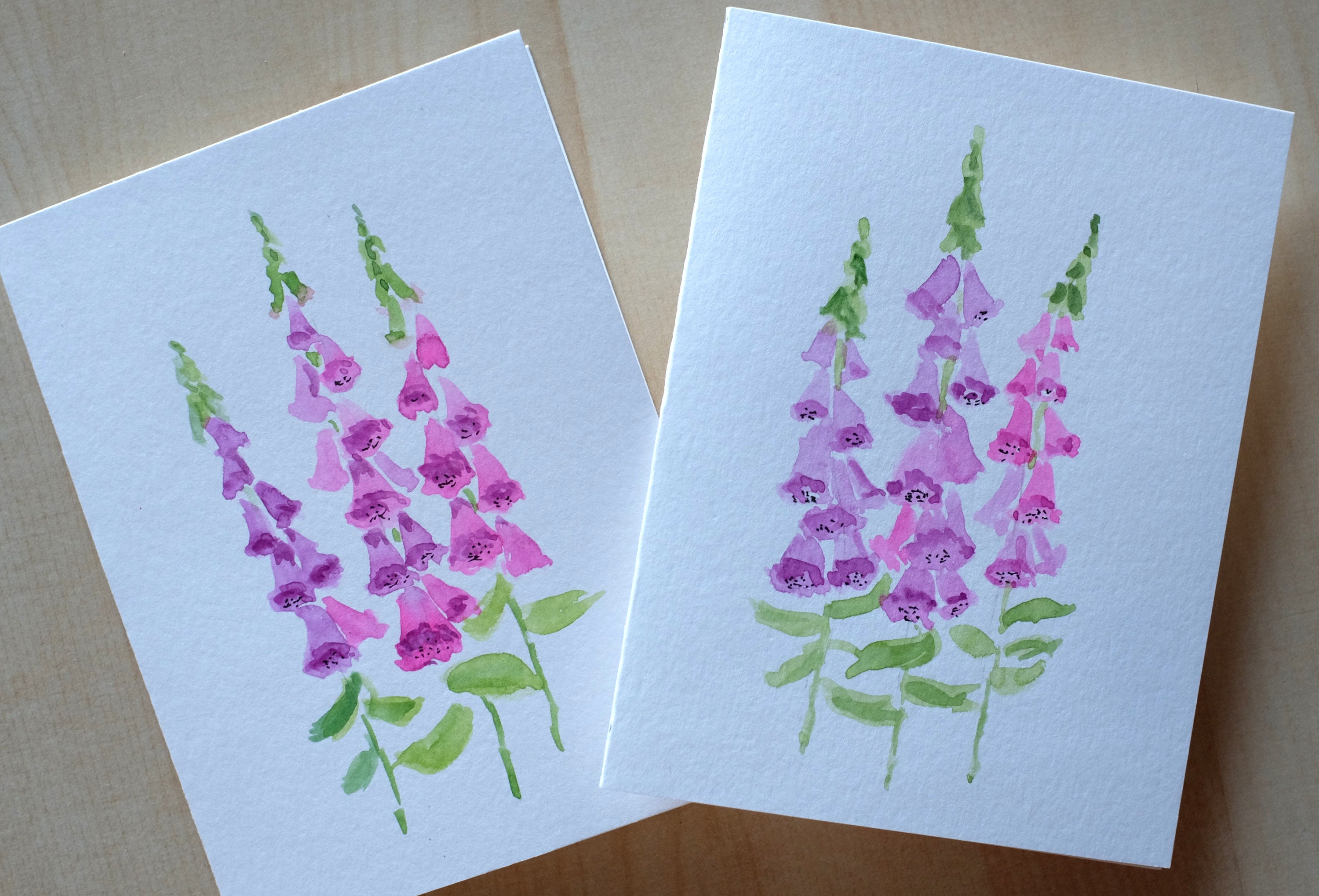 Foxglove Cards/hand-painted Watercolour Cards/pink Foxglove Flower Gift ...