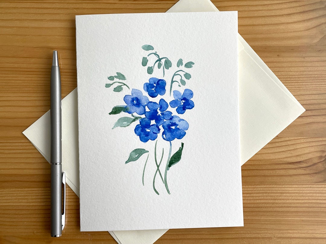 Blue Flax Flowers Card/hand Painted Watercolour Card/blue Flowers Card ...