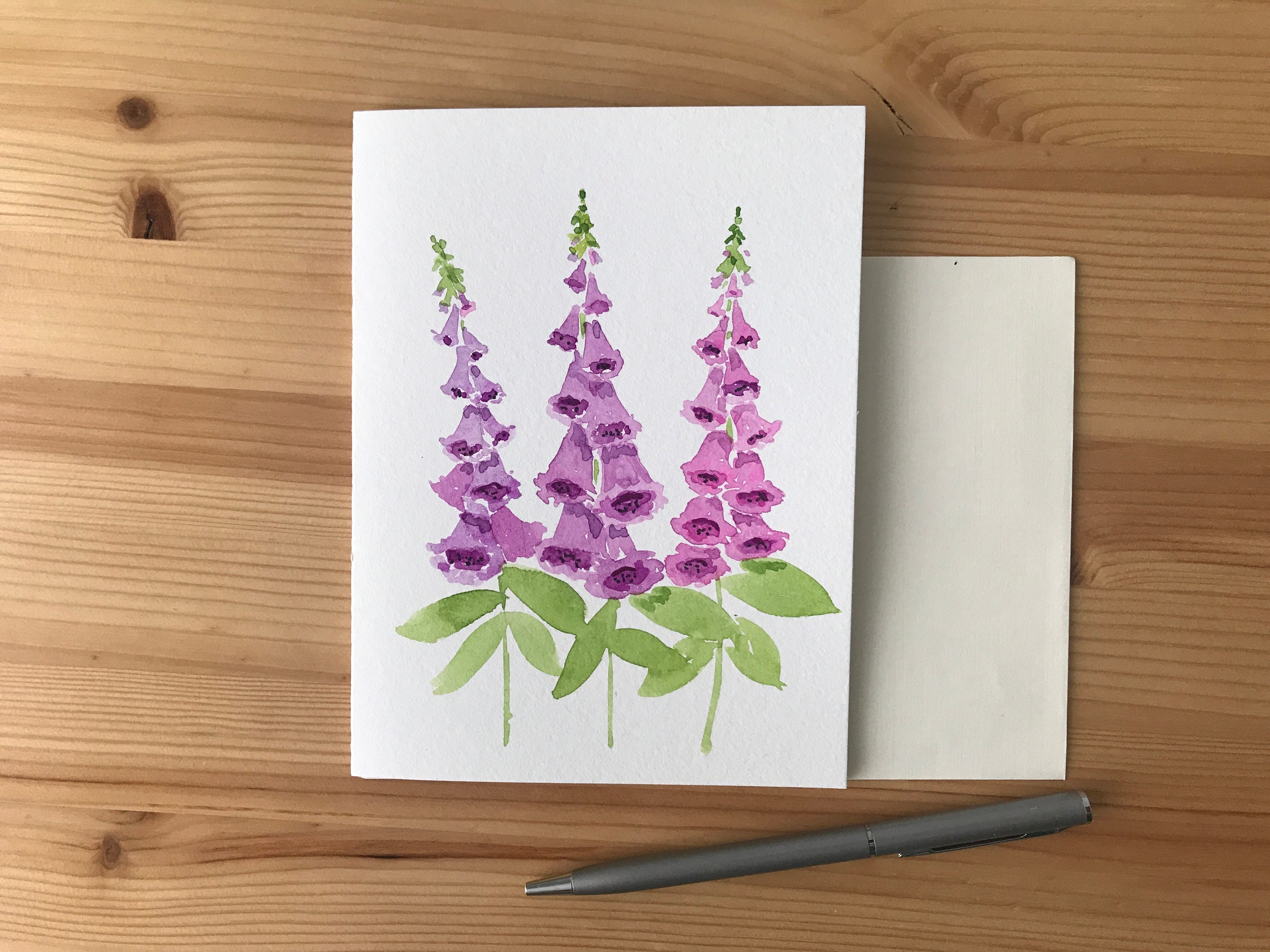 Foxglove Cards/hand-painted Watercolour Cards/pink Foxglove Flower Gift ...