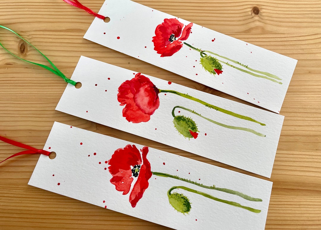 Set of 3 Hand-painted Poppy Flower Bookmark: Watercolor Bookmarks - Etsy