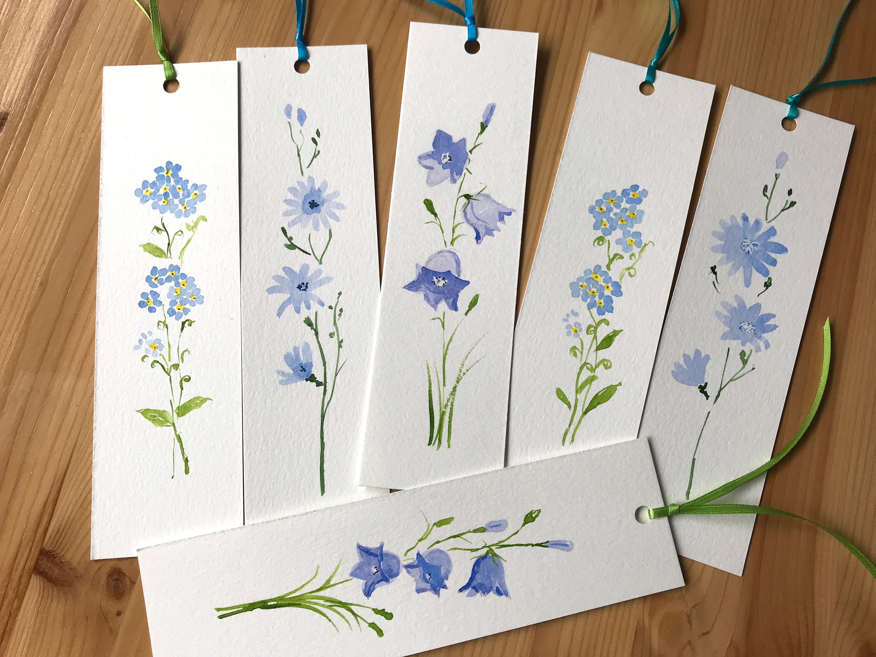 Blue Flowers Bookmarks/3 Hand Painted Watercolour Bookmarks/set of 3 ...