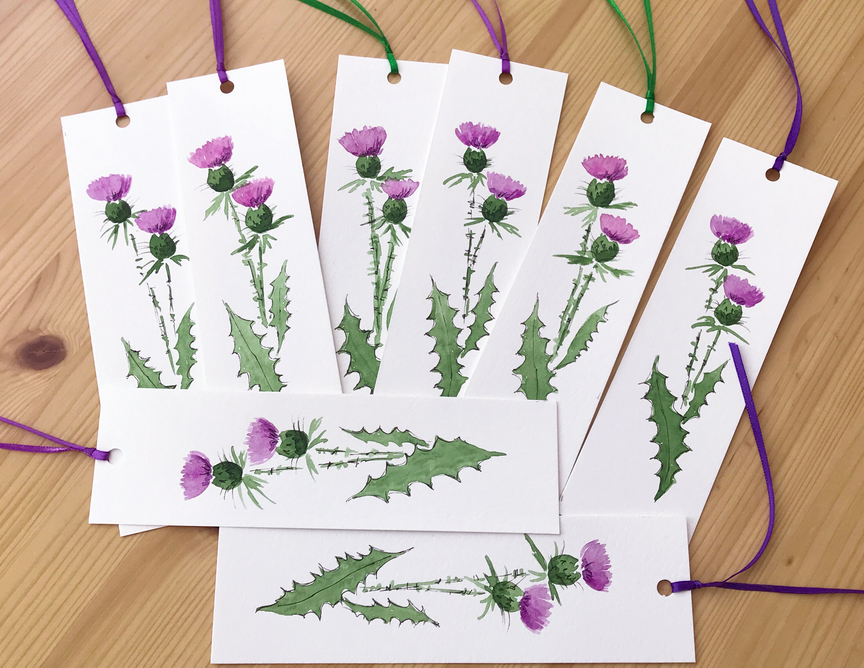 Scottish Thistle Bookmarks/3 Handpainted Bookmarks/Unique | Etsy