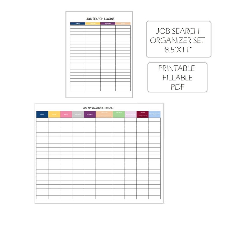 Job Search Organizer Set/job Application Tracker/job Search Logins/job ...