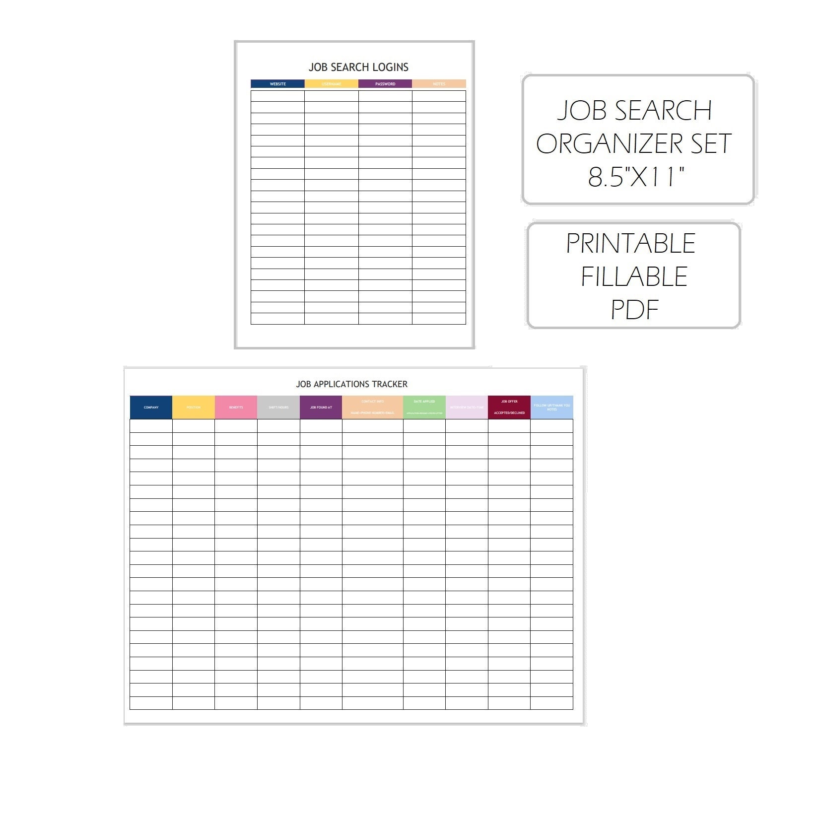 Job Search Organizer Set/job Application Tracker/job Search Logins/job ...