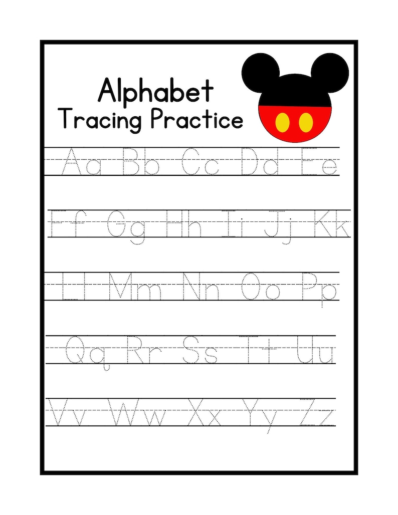 Mickey Inspired Alphabet Tracing Worksheet | Atoz Printable (digital ...