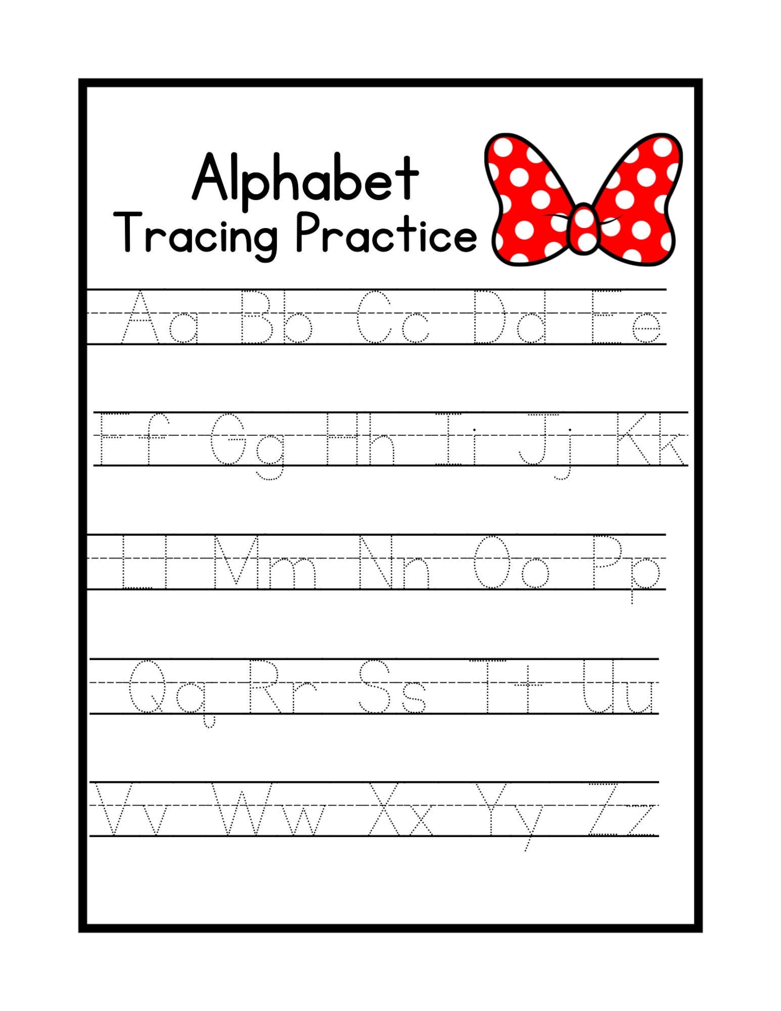 Minnie Mouse Inspired Alphabet Tracing Worksheet | Atoz (digital ...