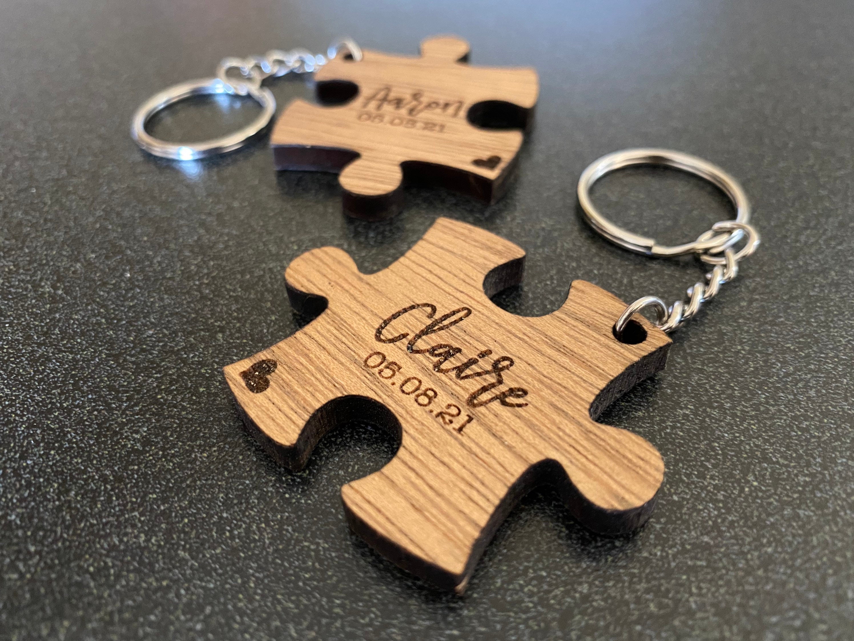 Personalized Puzzle Piece Keychain Set - Engraved Wood Keychains - Etsy