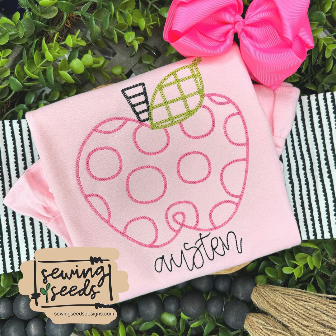 Back to School Polka Dot Apple All Thread Embroidery Design ***INSTANT ...