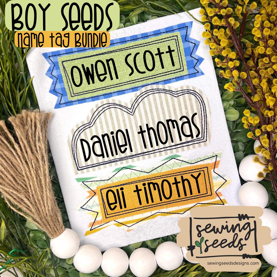 Boy Seeds 3 Style Name Tag Bundle Applique Embroidery Design ***INSTANT ...