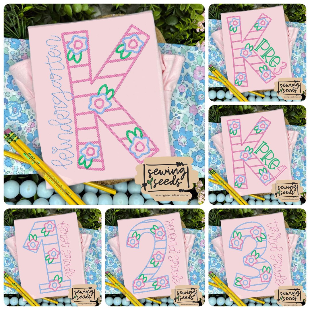 Back to School Floral Girl Grade BUNDLE All Thread Embroidery Design ...