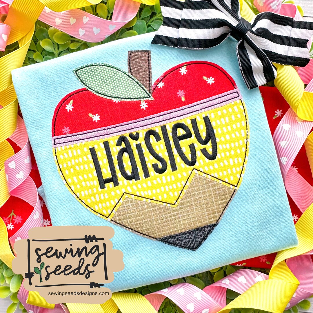 Back to School Heart Apple Pencil Applique Embroidery Design ***INSTANT ...
