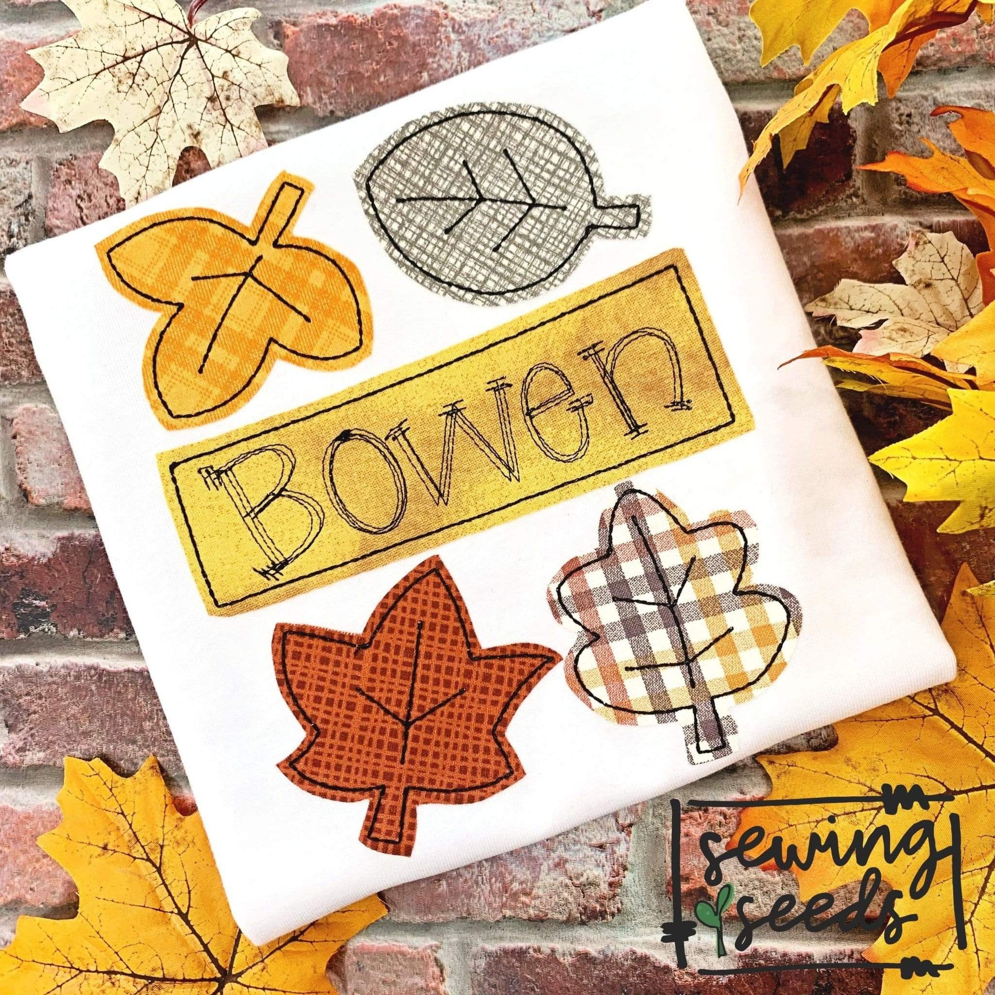 Fall Leaves With Name Tag Applique SS Design File -INSTANT DOWNLOAD - Etsy