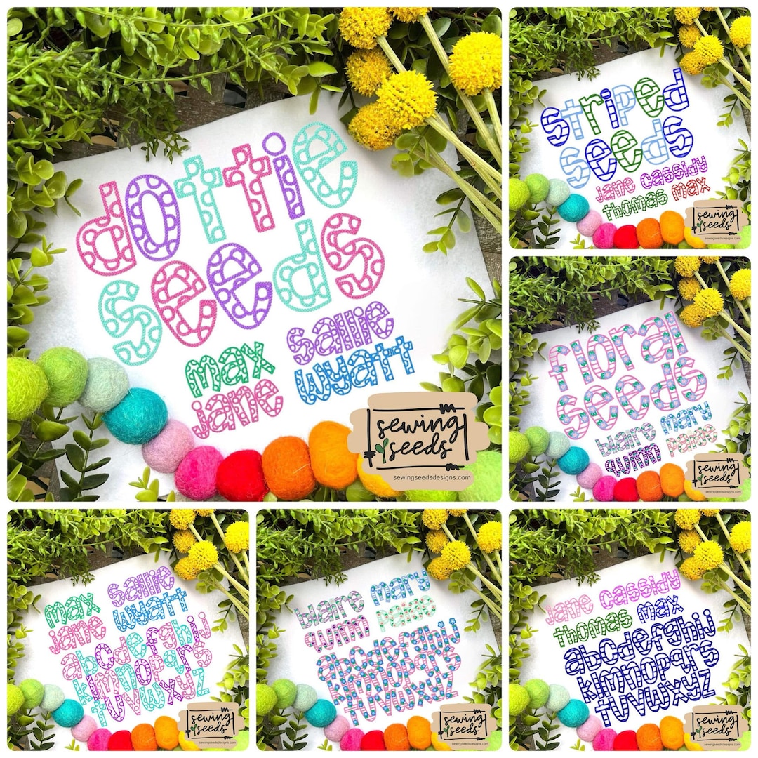 Dottie, Floral, and Striped Seeds Font BUNDLE Machine Embroidery Font ...