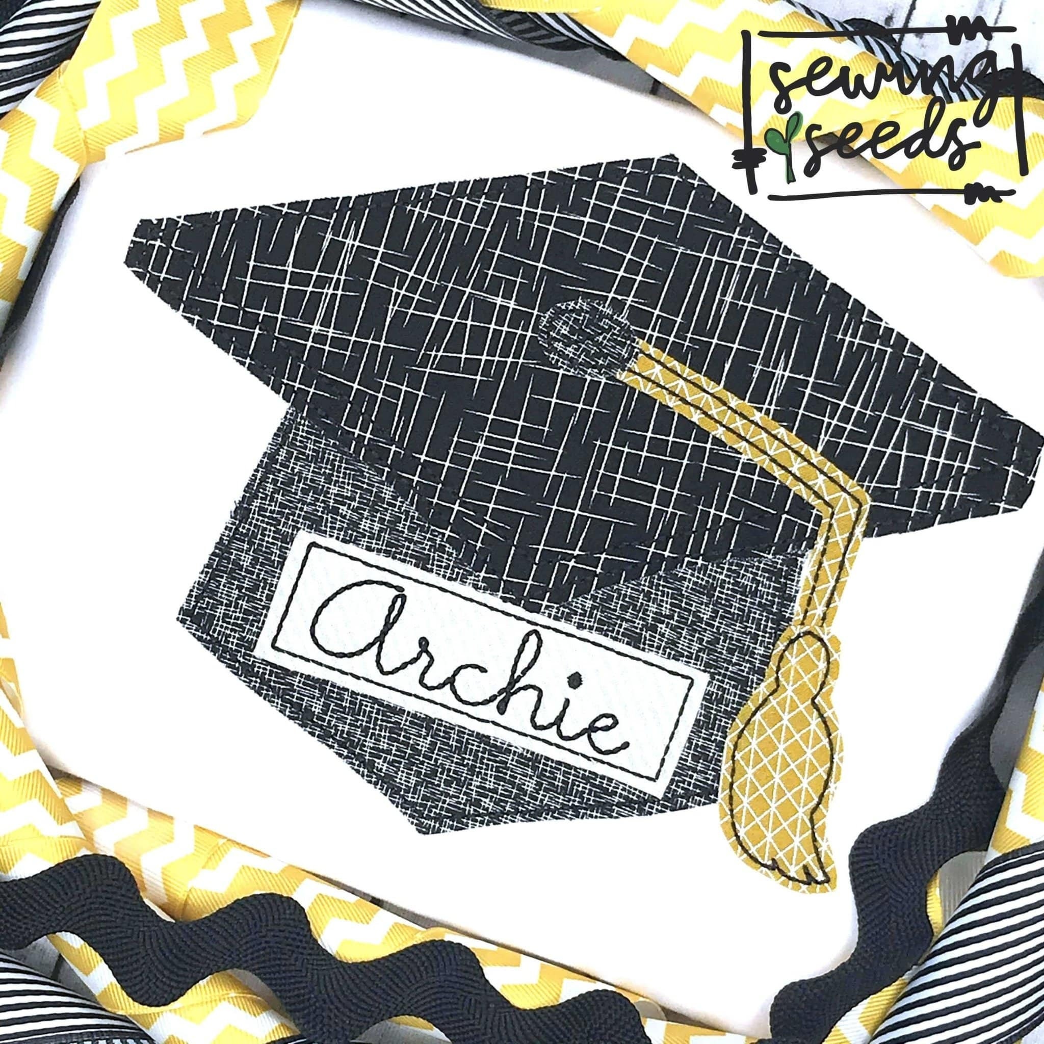 Graduation Hat With Name Tag Applique Embroidery Design INSTANT ...