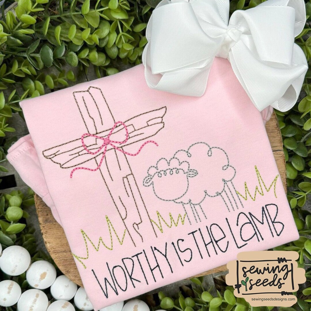 Worthy is the Lamb GIRL Cross With Bow Embroidery Design File ...