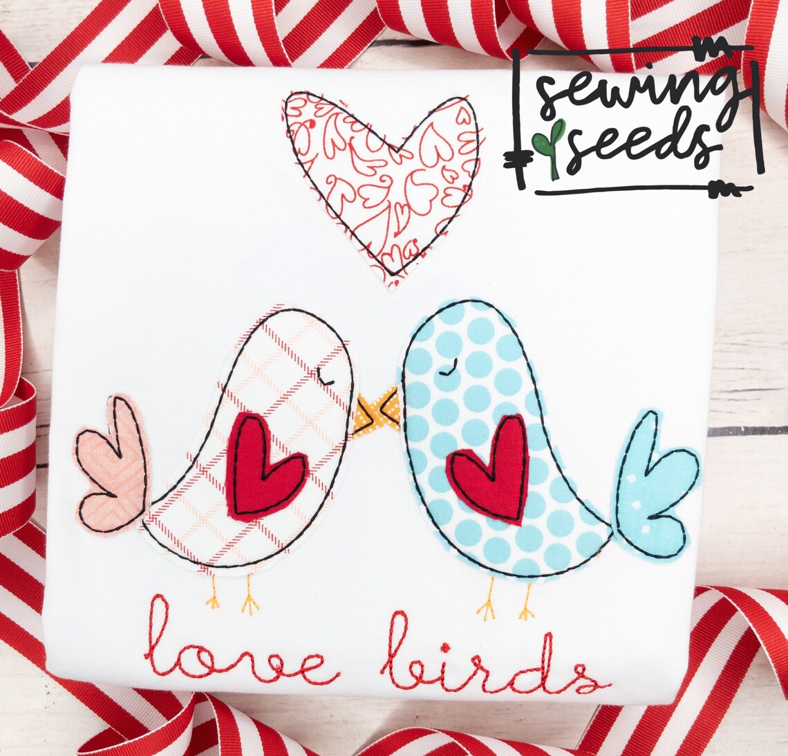 Love Birds Valentine Applique Embroidery Design INSTANT | Etsy