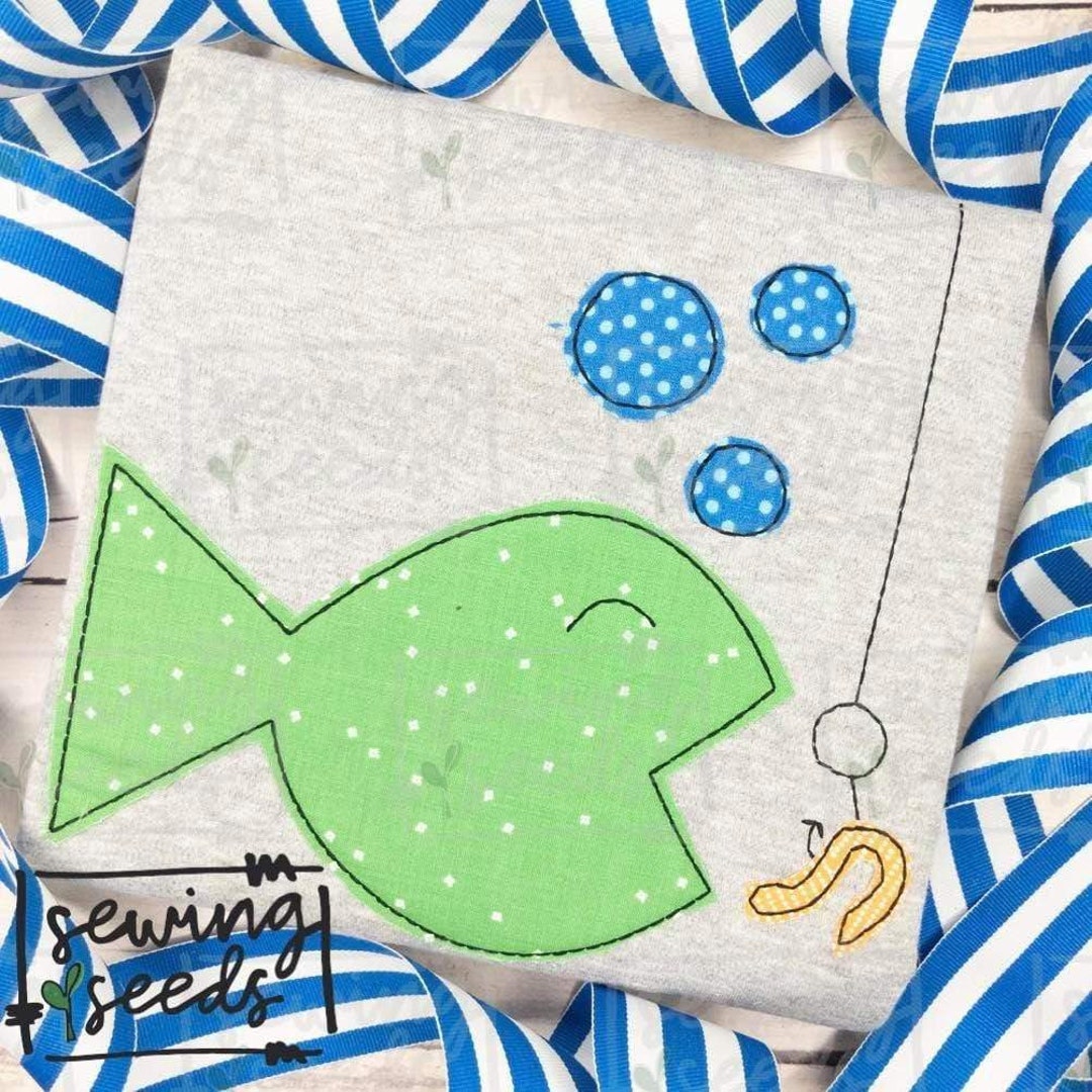 Fish With Bait Applique Design File for Embroidery Machine Instant Download - Etsy