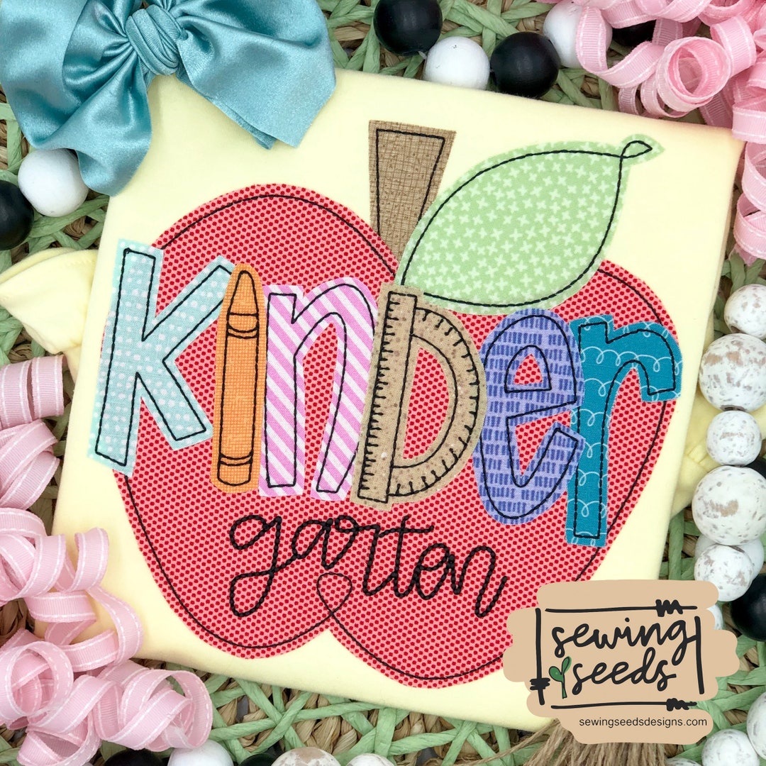 Back to School Apple Kindergarten Applique Embroidery Design ***INSTANT ...
