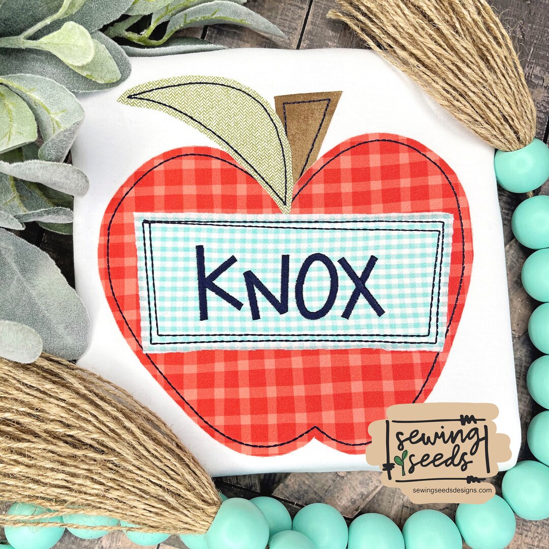 School Apple With Scribble Name Tag Boy Applique SS Embroidery Design ...